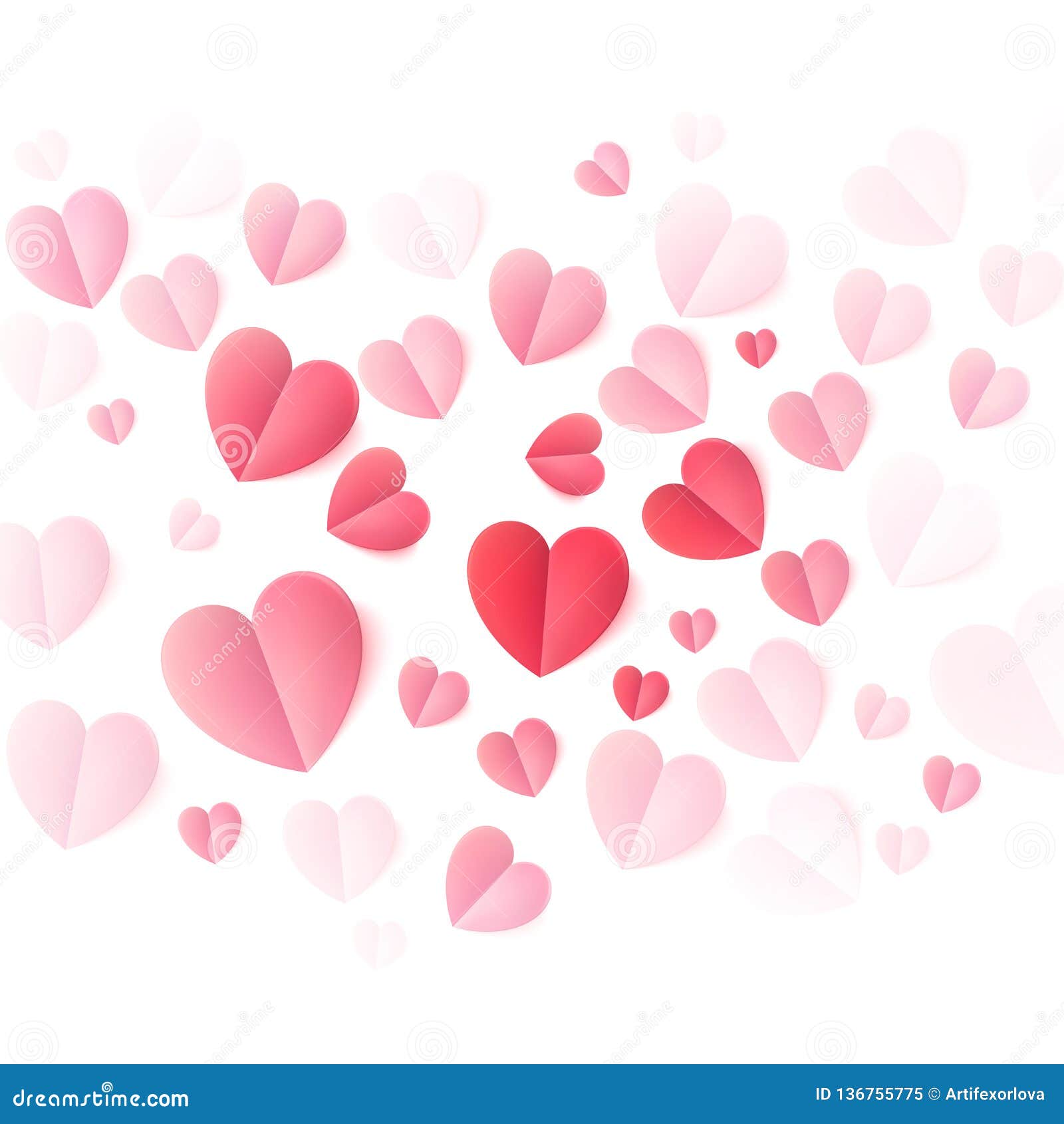 Soft Color Folded Paper Hearts Isolated on White. EPS 10 Stock Vector ...