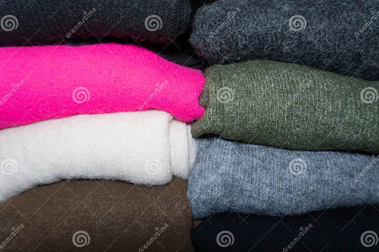 Soft and Cozy Textures of Woolen Fabrics are Arranged in a Stack ...