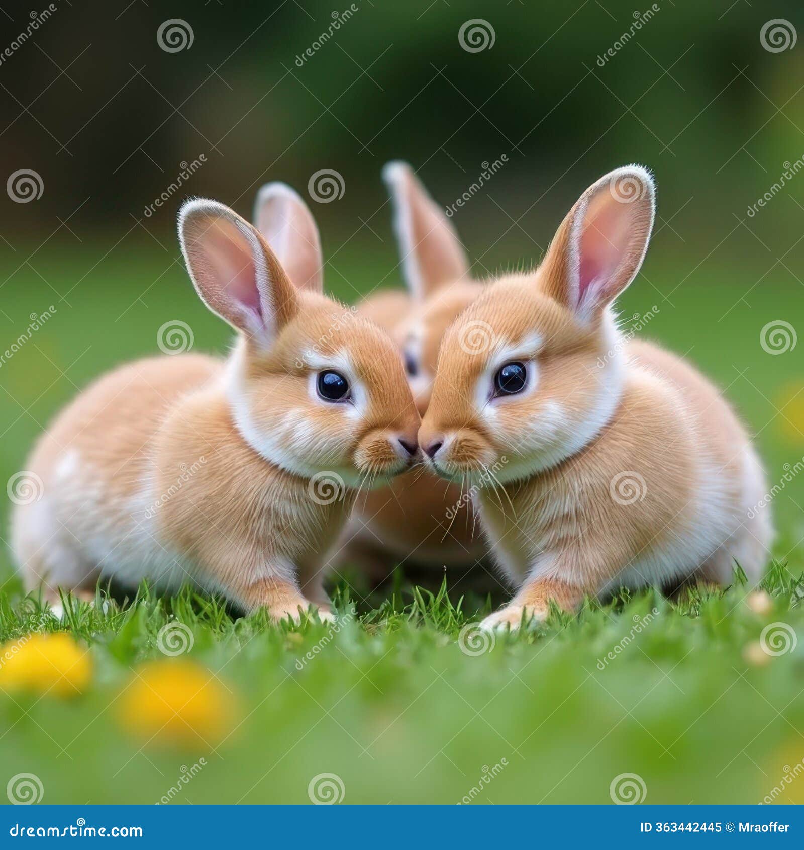 Two Baby Bunnies Playing On Green Grass Royalty-Free Stock Photo ...