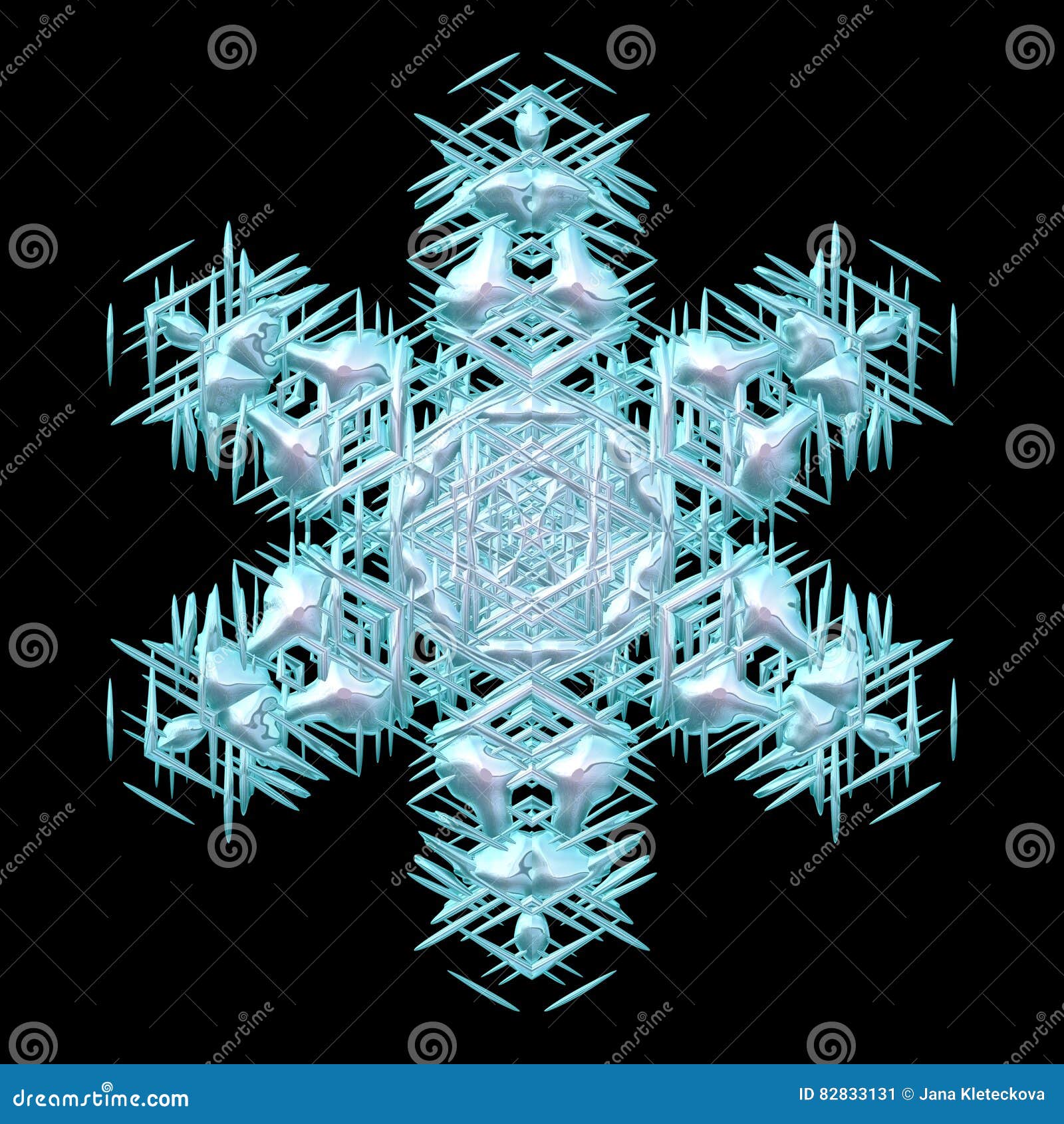 Soft Cyan Pure Snowflake on Black Stock Illustration - Illustration of ...