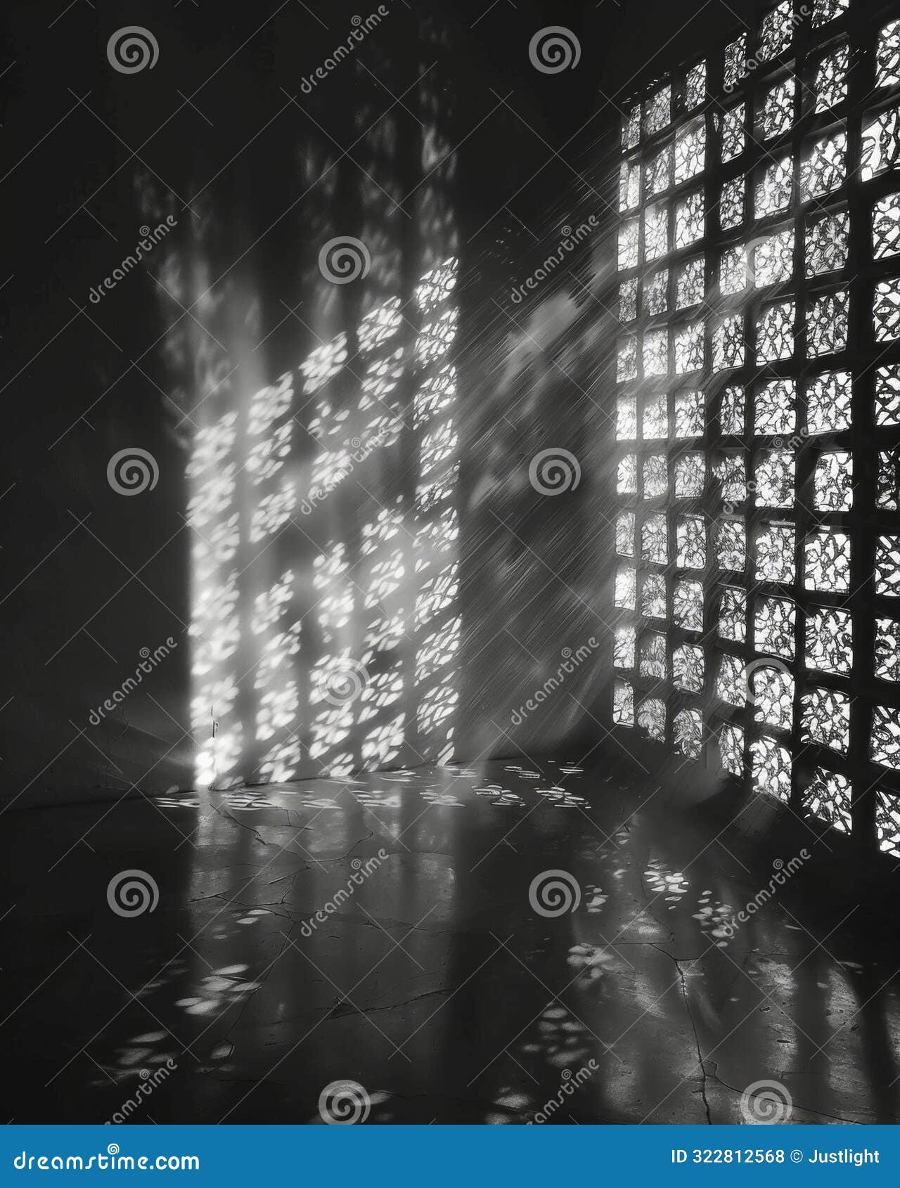 Soft Diffused Light Seeping through a Latticed Glass Window Casting a ...