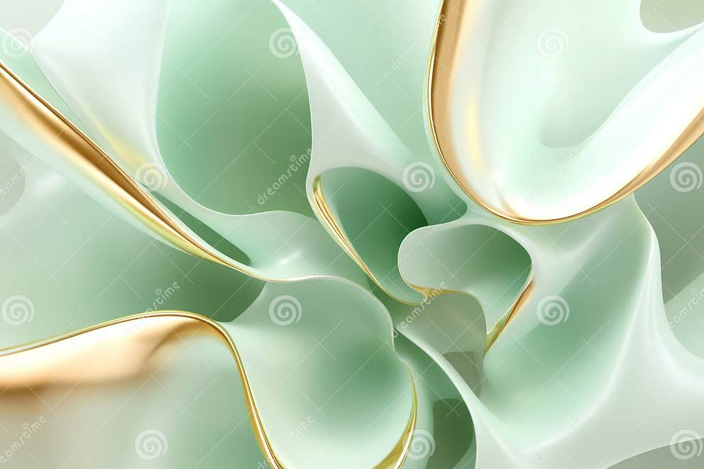 Soft Flowing Forms in Light Green and Gold, Curling and Twisting ...