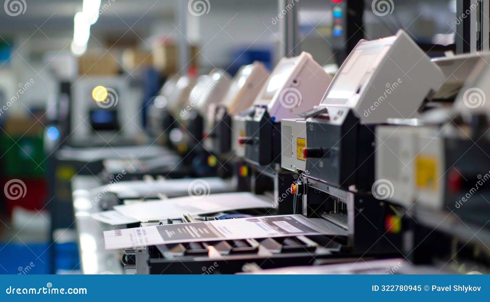 Soft Focus of Automatic Machine Folding and Sewing Booklets on Conveyor ...