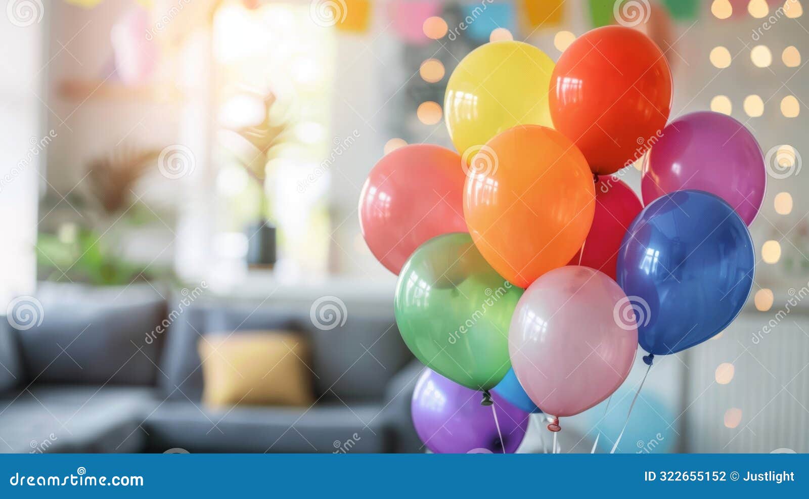 Soft Focus on a Rainbow of Helium Balloons Floating in the Corner of ...