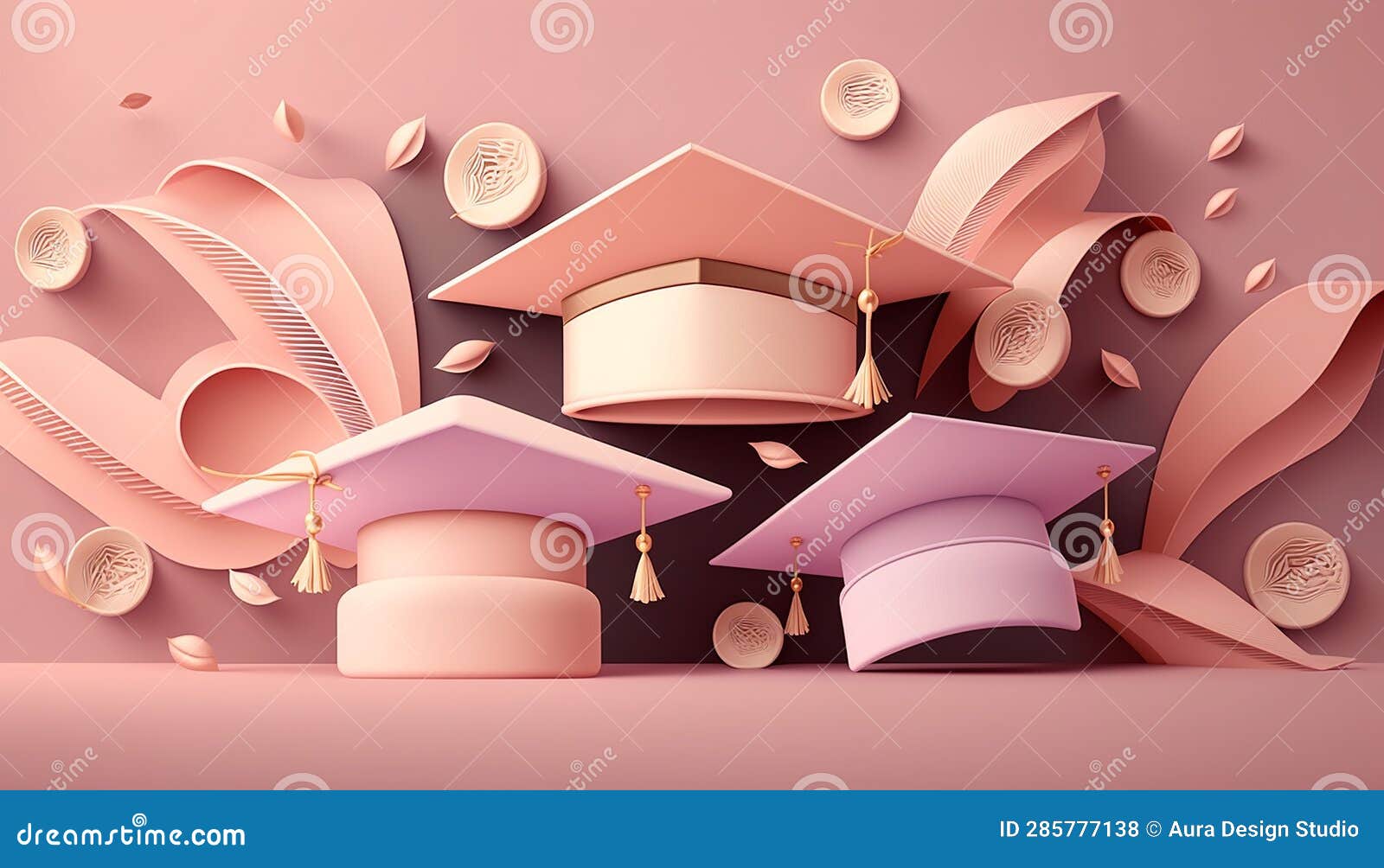 Soft Graduation Background with Caps and Diplomas. Generative AI Stock ...