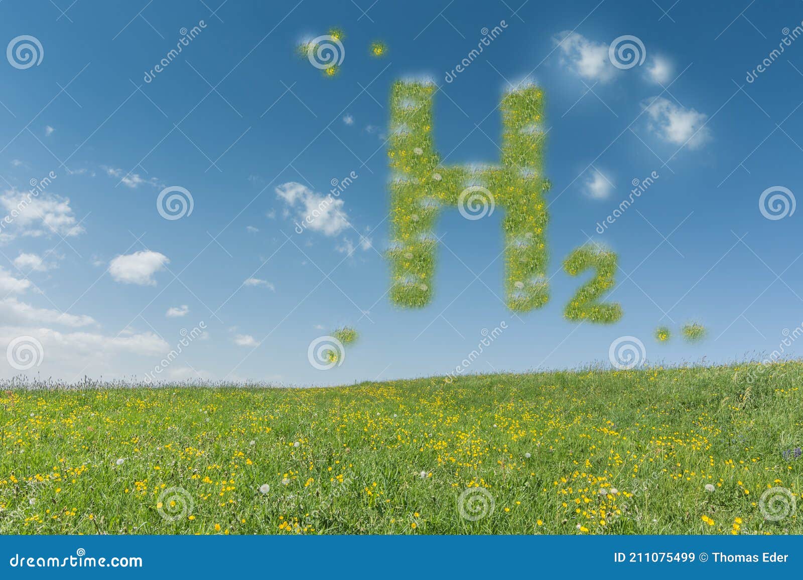 Soft Green Hydrogen H2 Letters on a Green Nature with Sky Stock Image ...