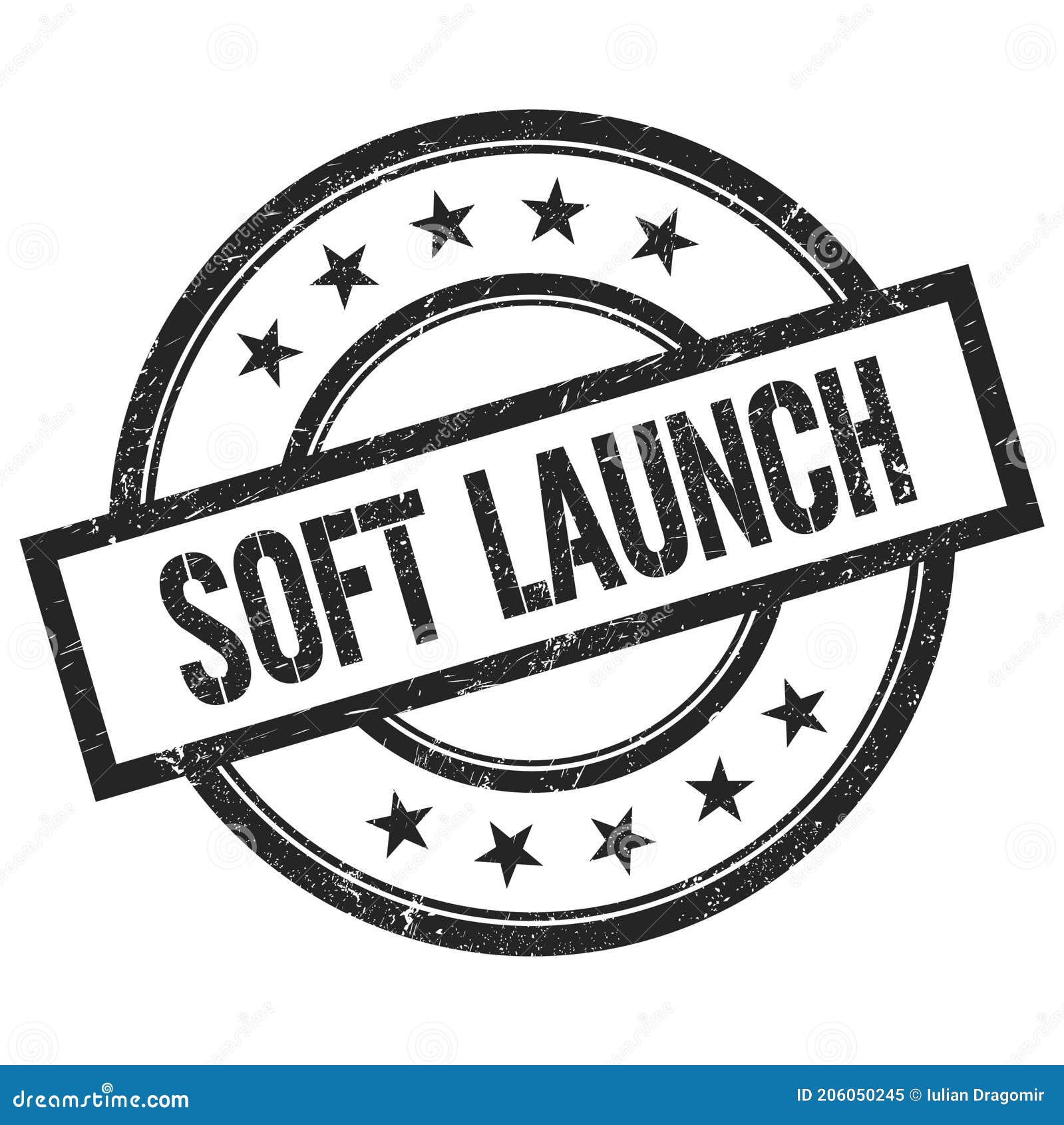 SOFT LAUNCH Text Written on Black Vintage Round Stamp Stock ...