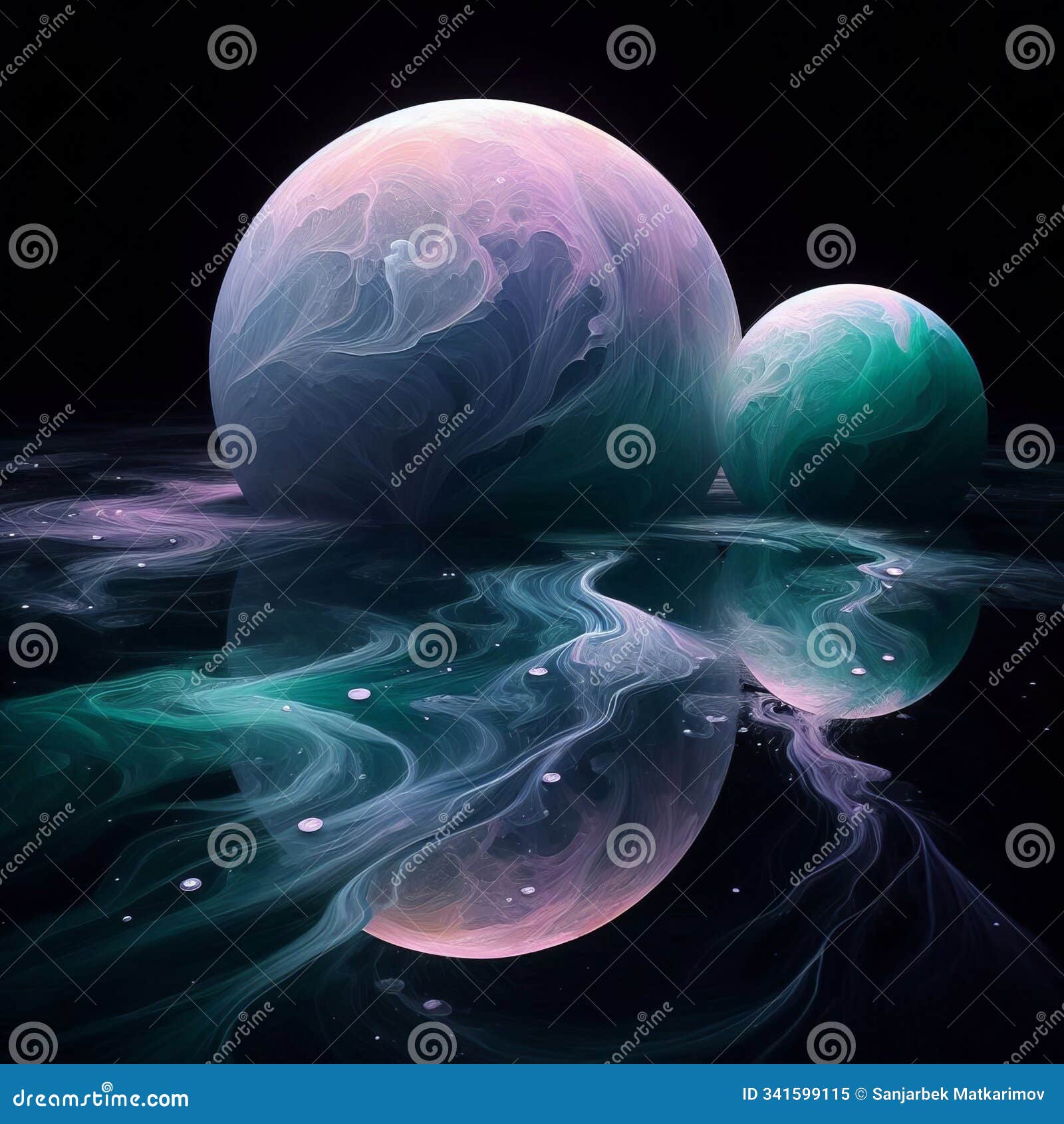 Soft Lavender and Deep Emerald Moons Float Side by Side Their Li Stock ...