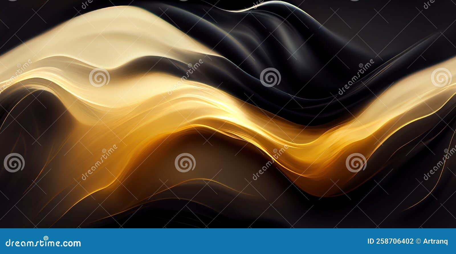 Soft Liquid Flow with Wavy Forms in Black and Gold, Seamless Texture ...
