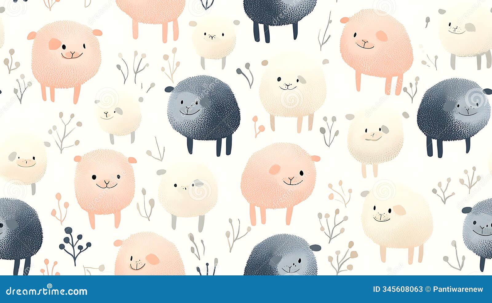 Soft Pastel Animals in a Whimsical Pattern Stock Illustration ...