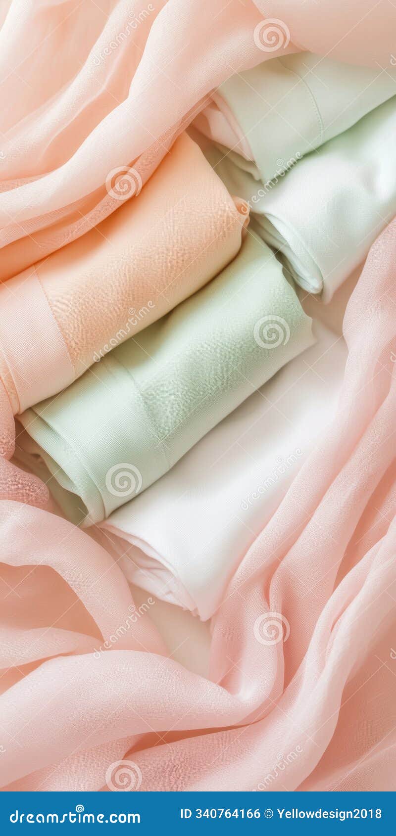 Soft Pastel Fabric Rolls Surrounded by Flowing Sheer Chiffon for Home ...