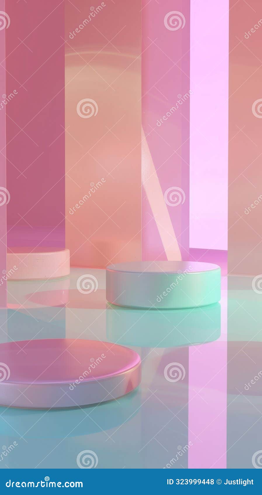 Soft Pastel Platforms Floating Against a Dark Void Stock Illustration ...