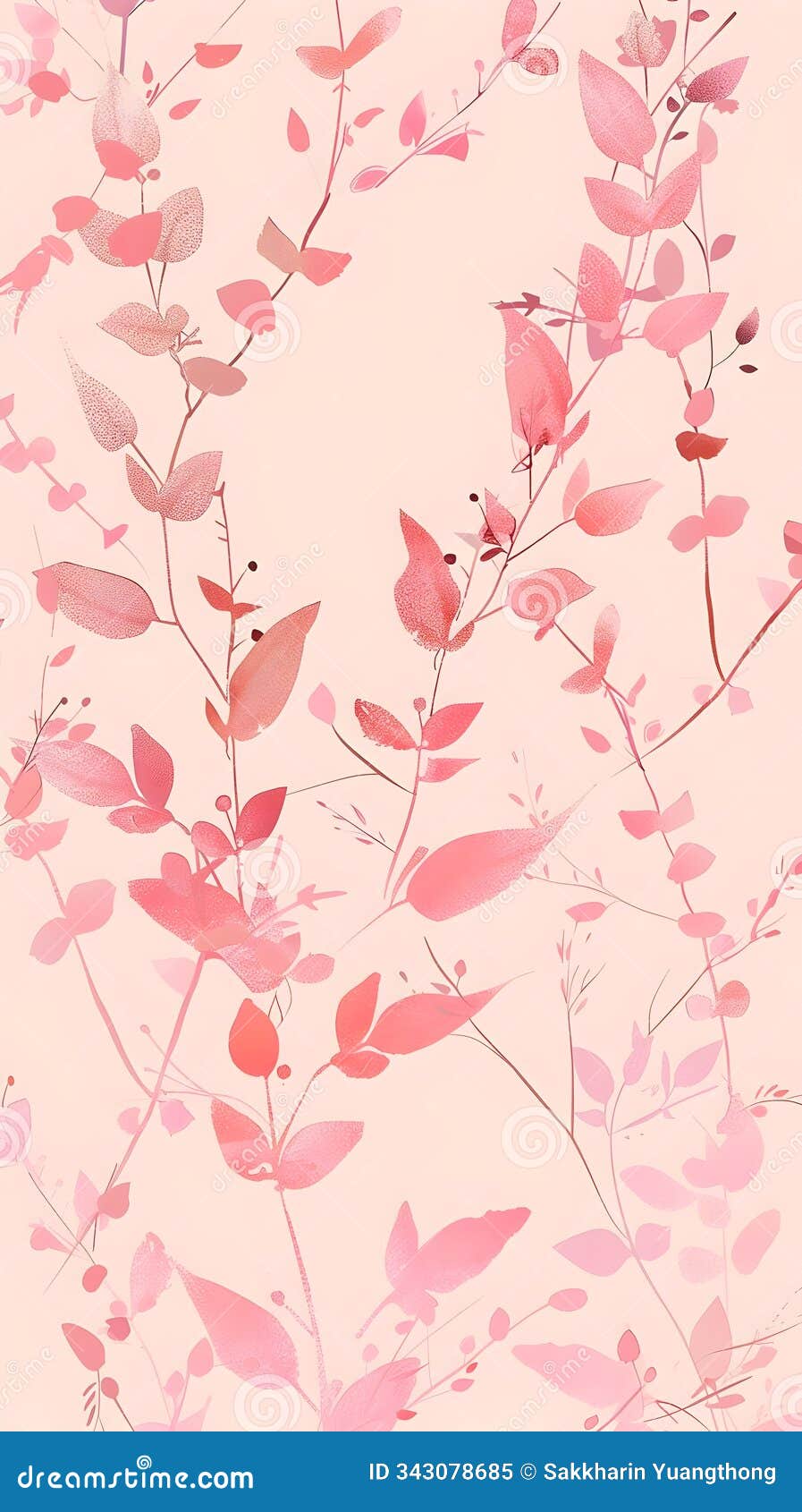 Soft Pink Background with Small Drawn Plants Generative AI Stock ...