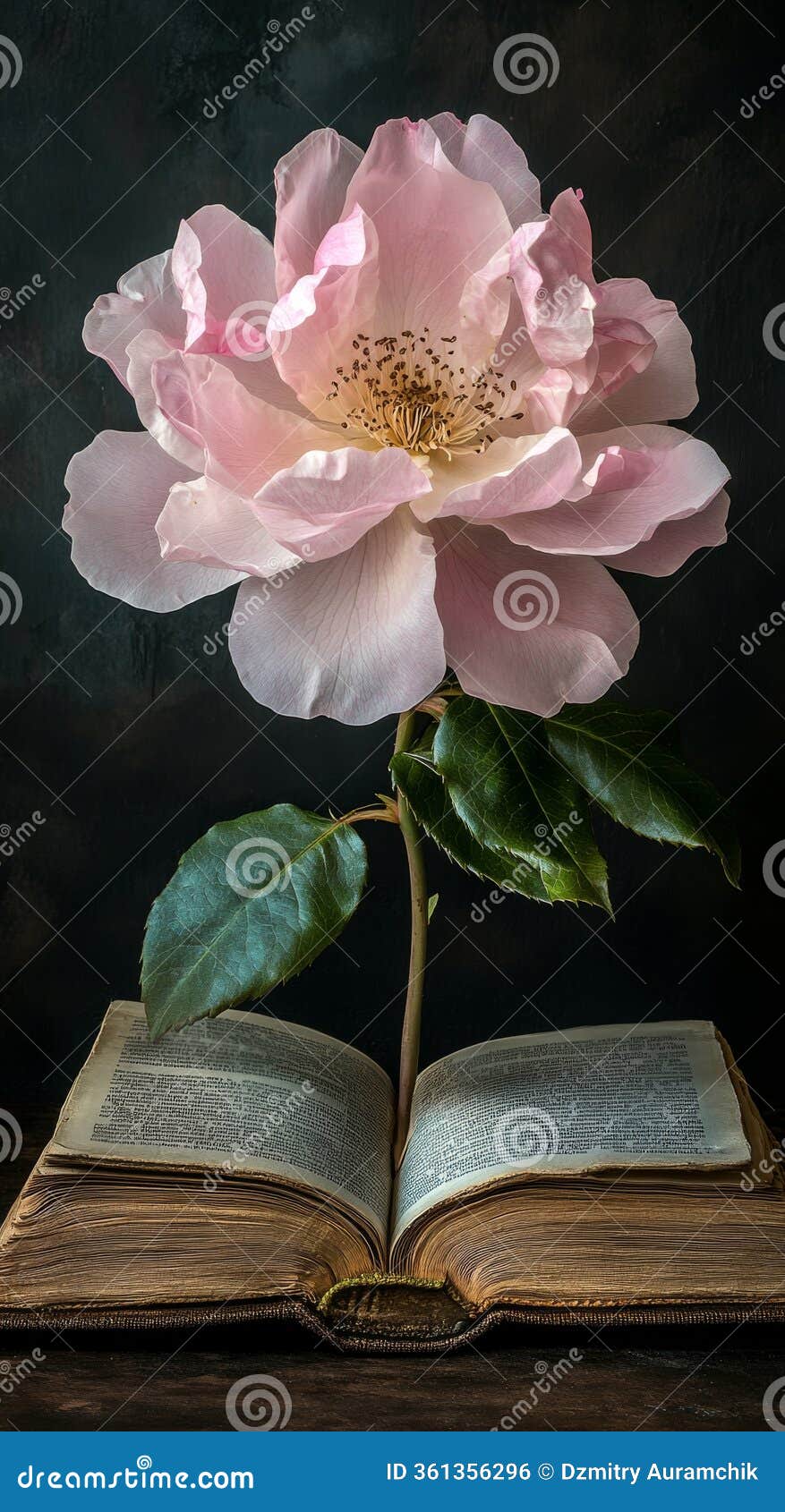 A Soft Pink Bloom Sprouting from an Open Book, Embodying the ...