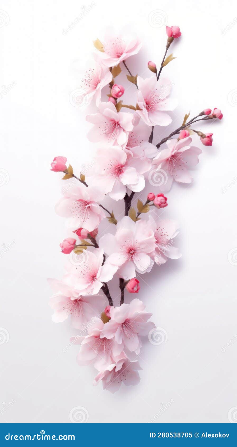 Soft Pink Cherry Blossom Arrangement on White Background in Modern ...