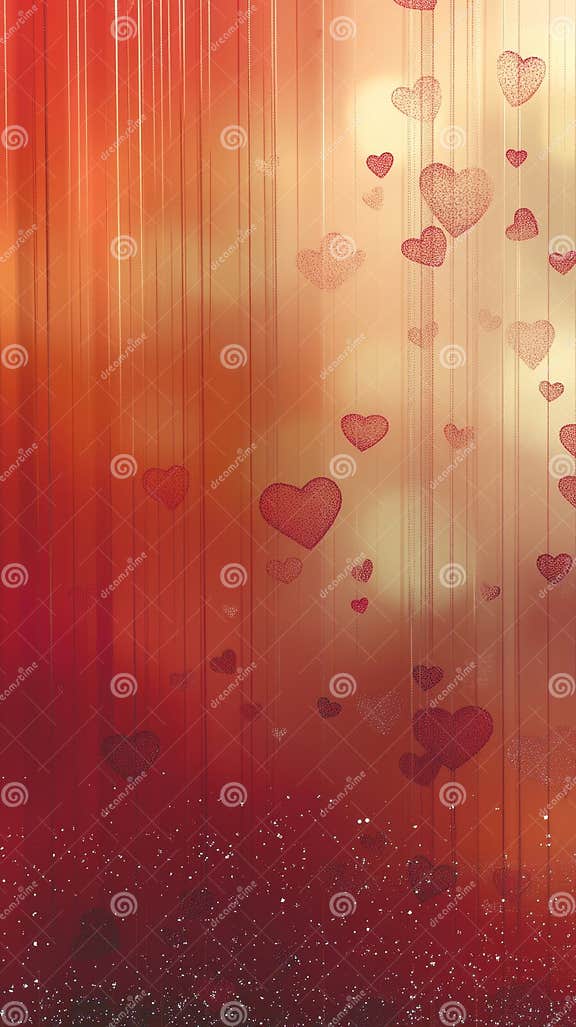 Soft Pink and Red Romantic Background with Sparkling Hearts and Empty Space for Creative Text or ...