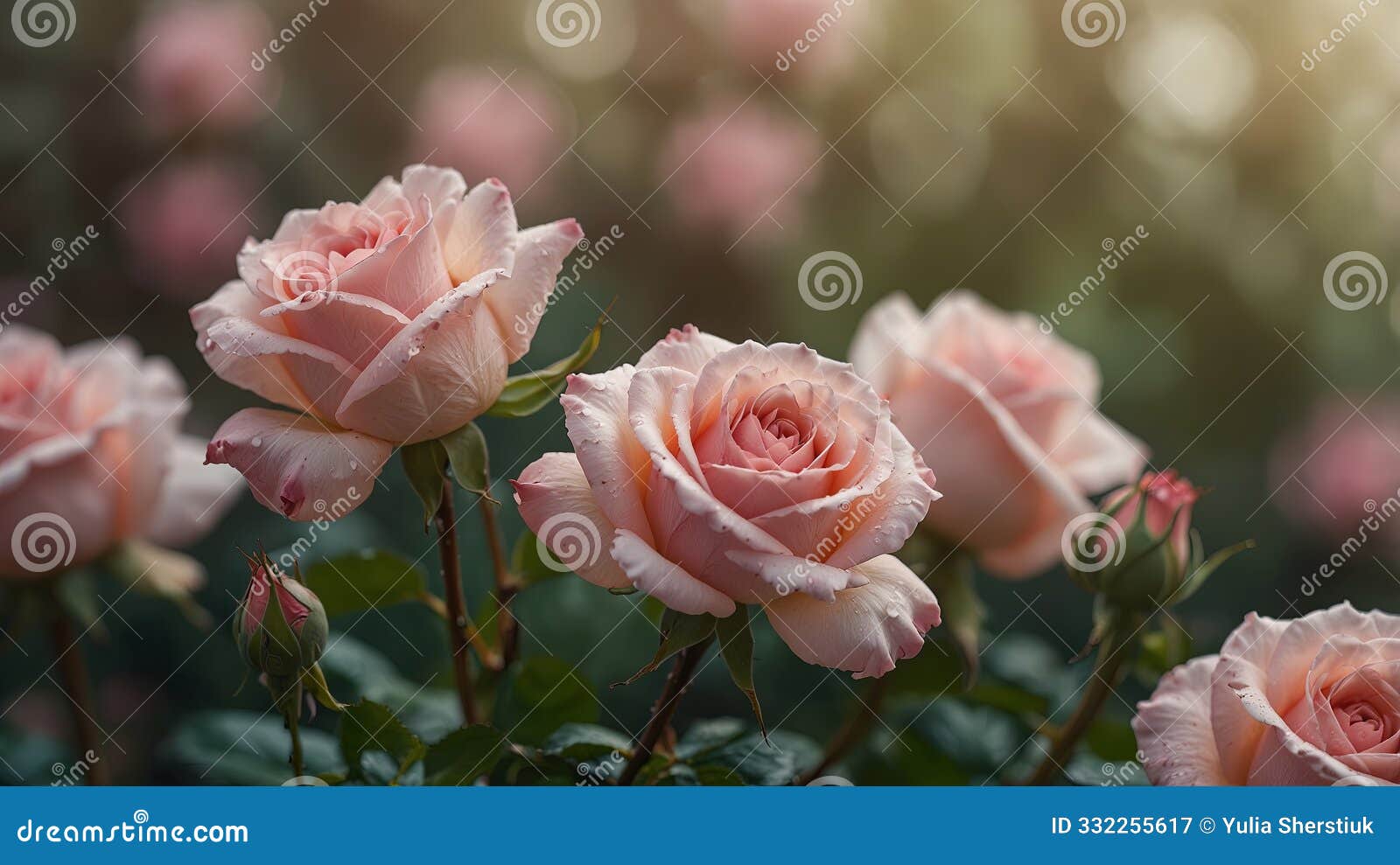 Soft Pink Roses Blooming in a Dreamy Bokeh Background. Stock Image ...