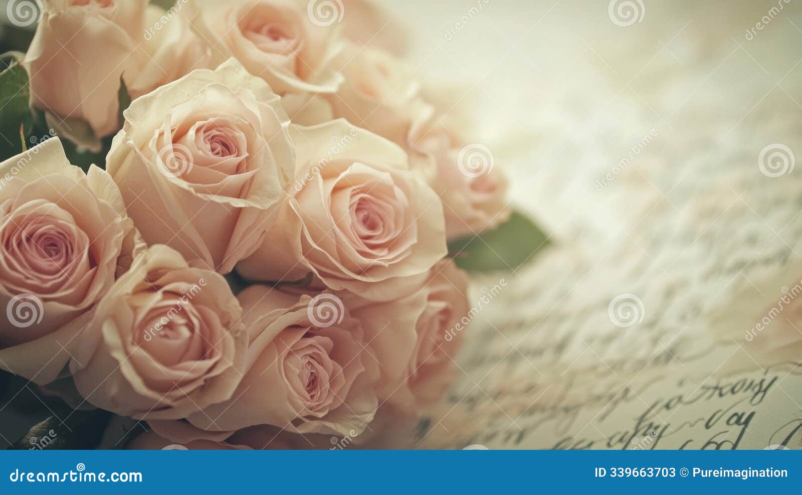 Soft Pink Roses on a Vintage Handwritten Note Stock Illustration ...