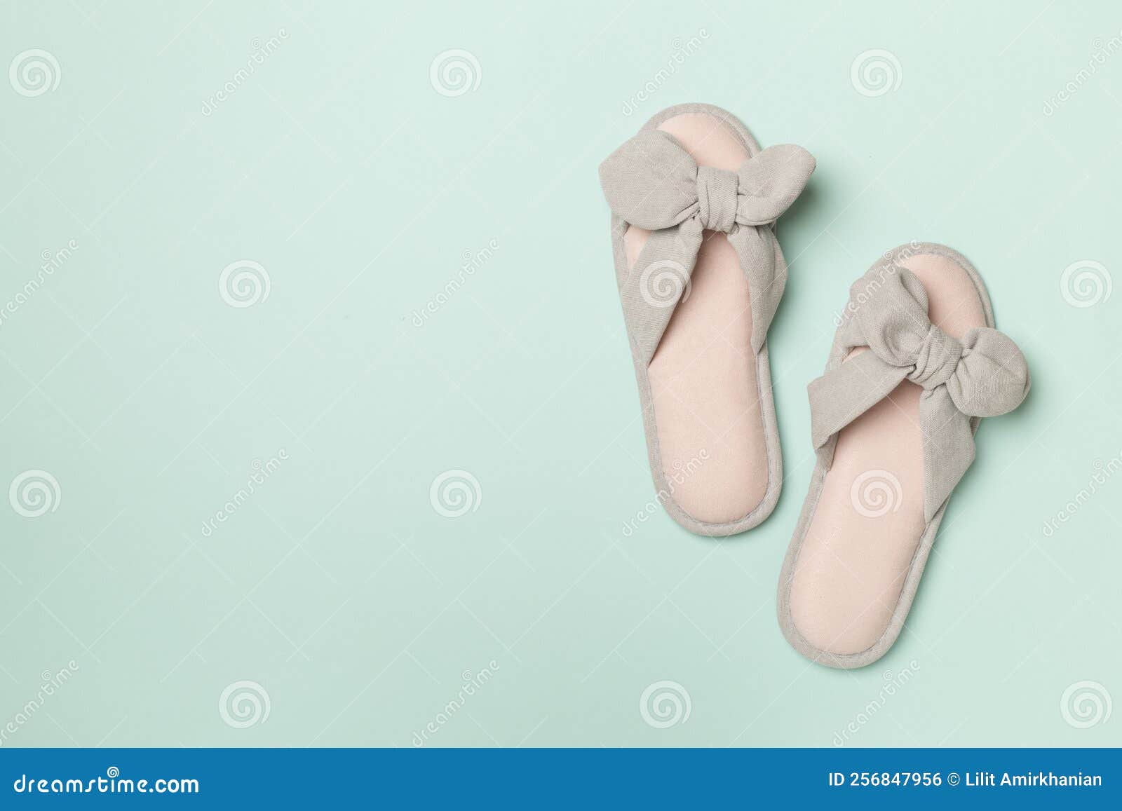 Soft Pink Slippers on Color Background, Top View Stock Photo - Image of ...