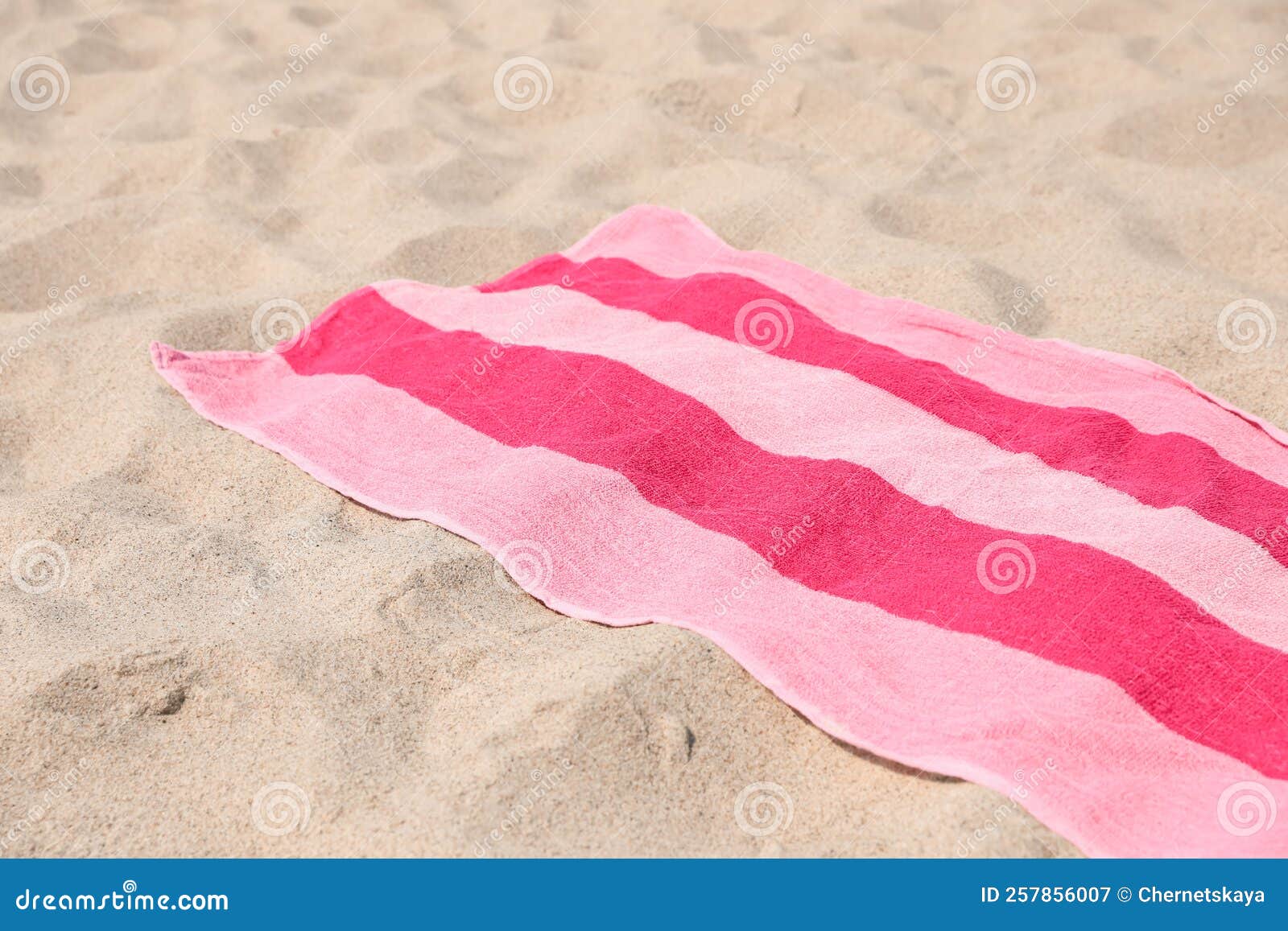 Soft Pink Striped Towel on Beach Sand Stock Image - Image of pink ...