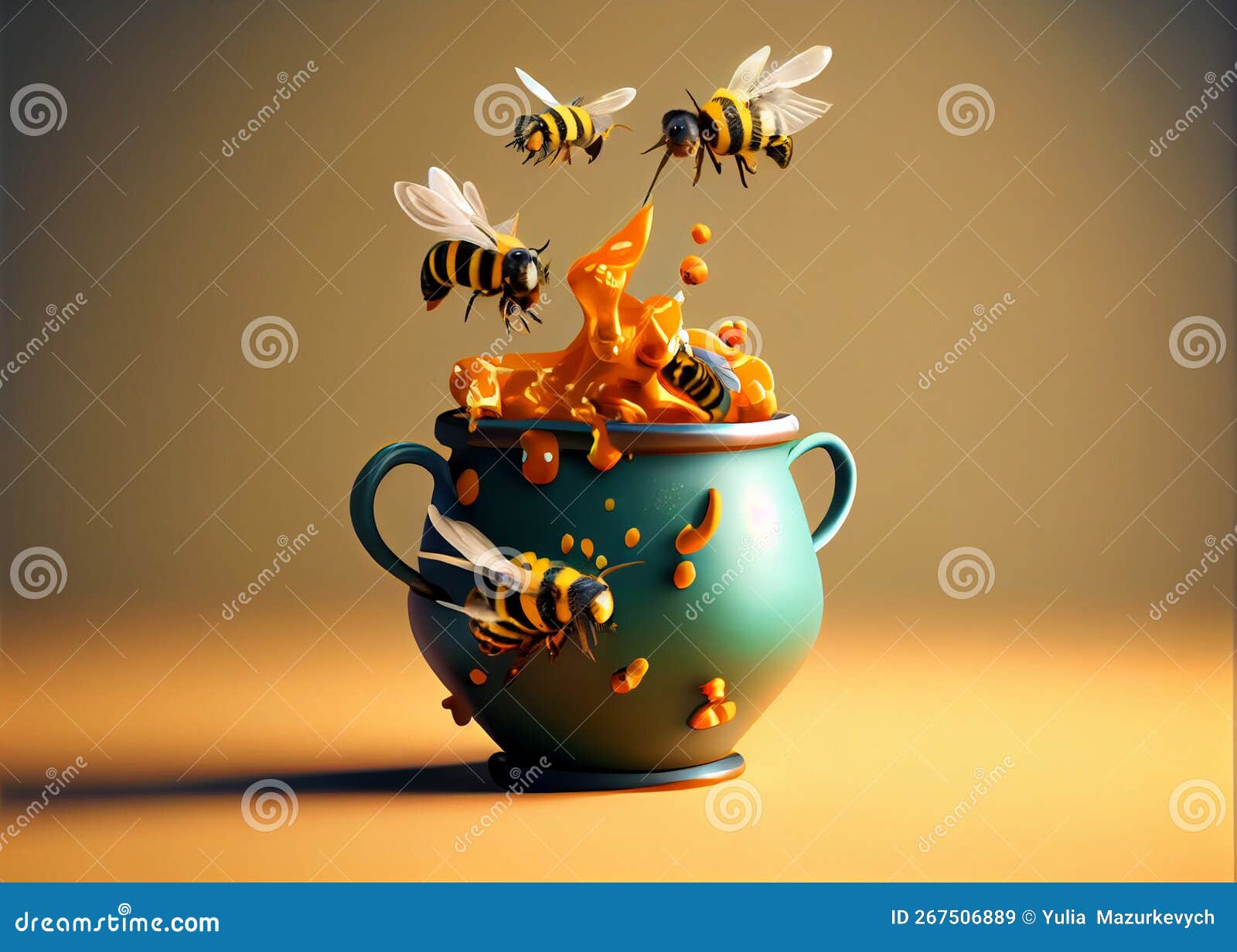 Soft Pop Style Bees and Cup with Honey, AI Generated Stock Illustration ...