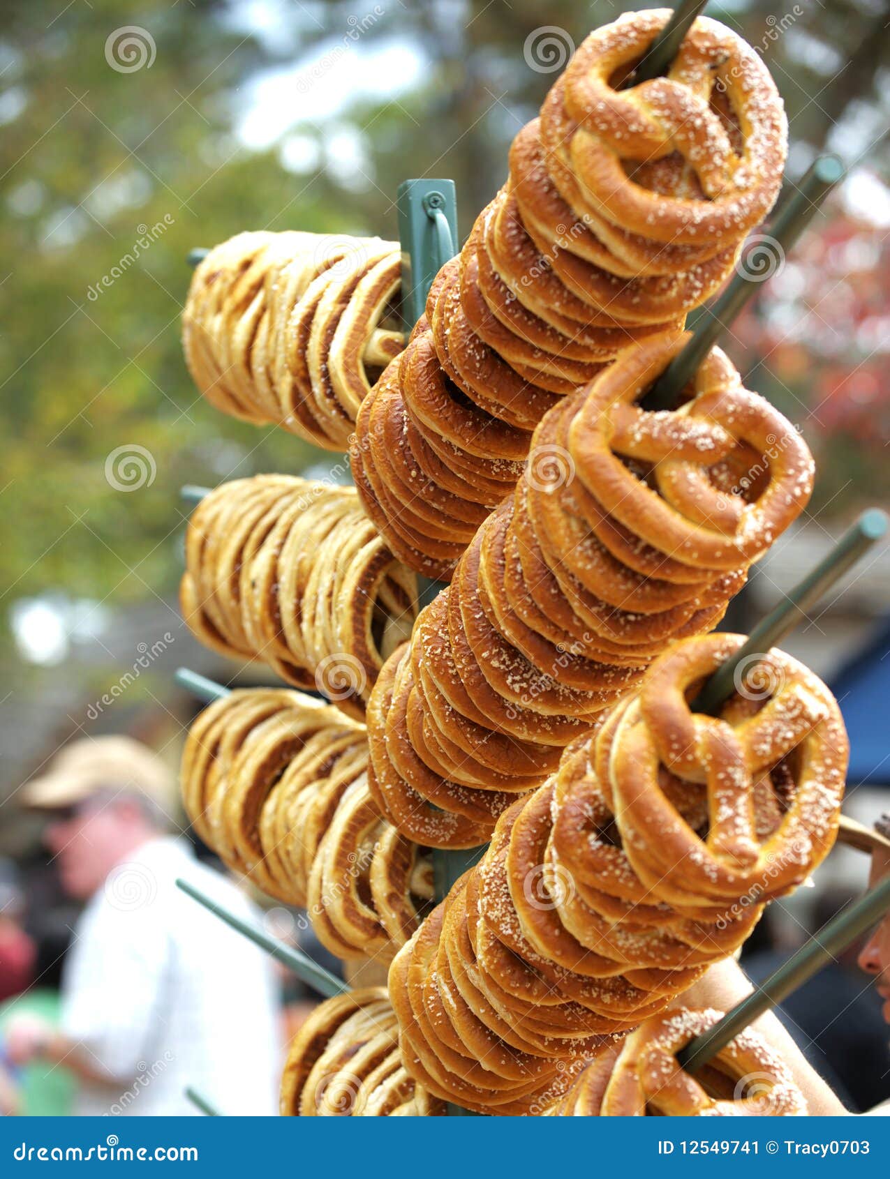 Soft pretzels on poles stock image. Image of dough, ballpark - 12549741