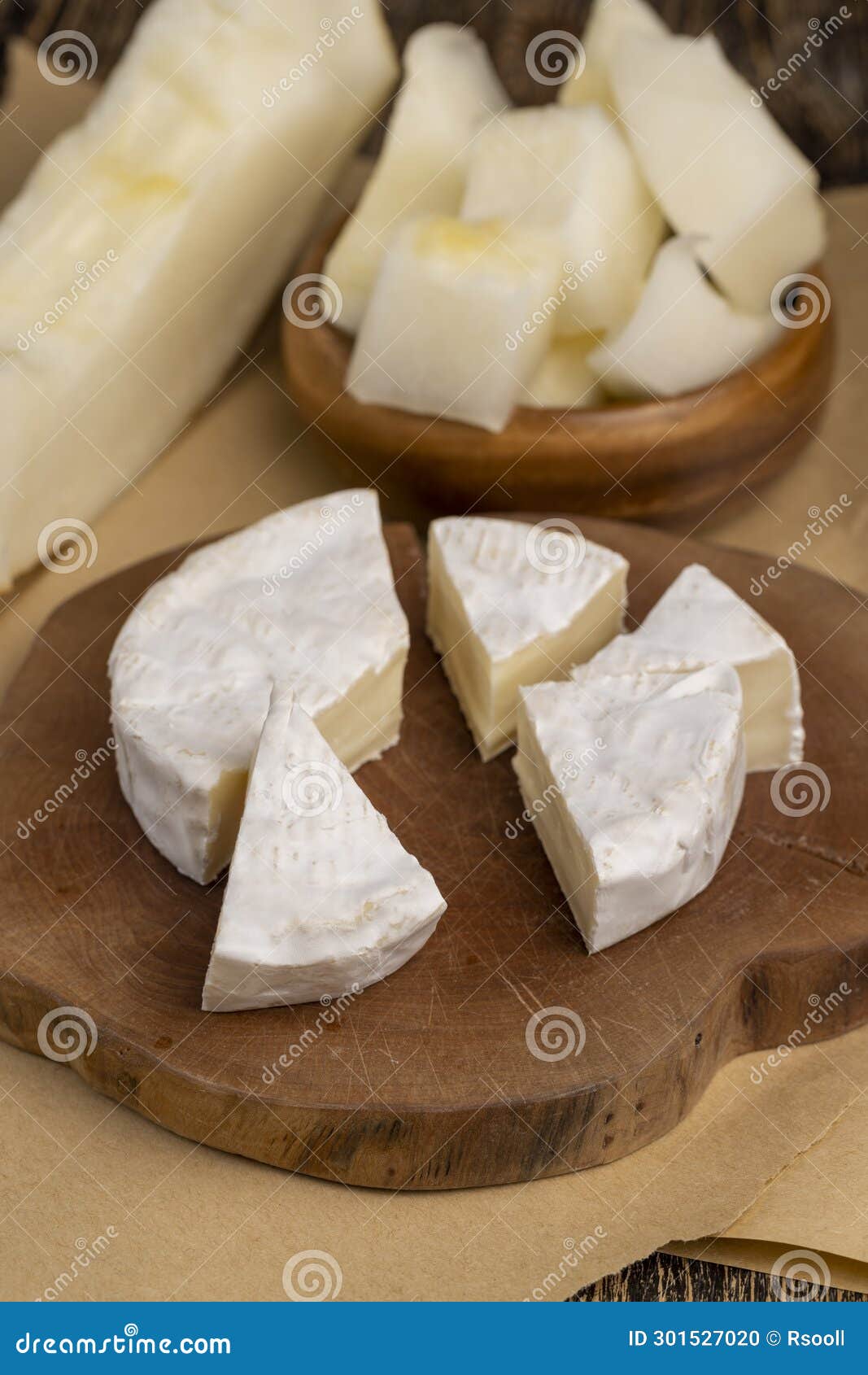 Soft Processed Cheese on a Board and Paper Stock Photo - Image of milk ...