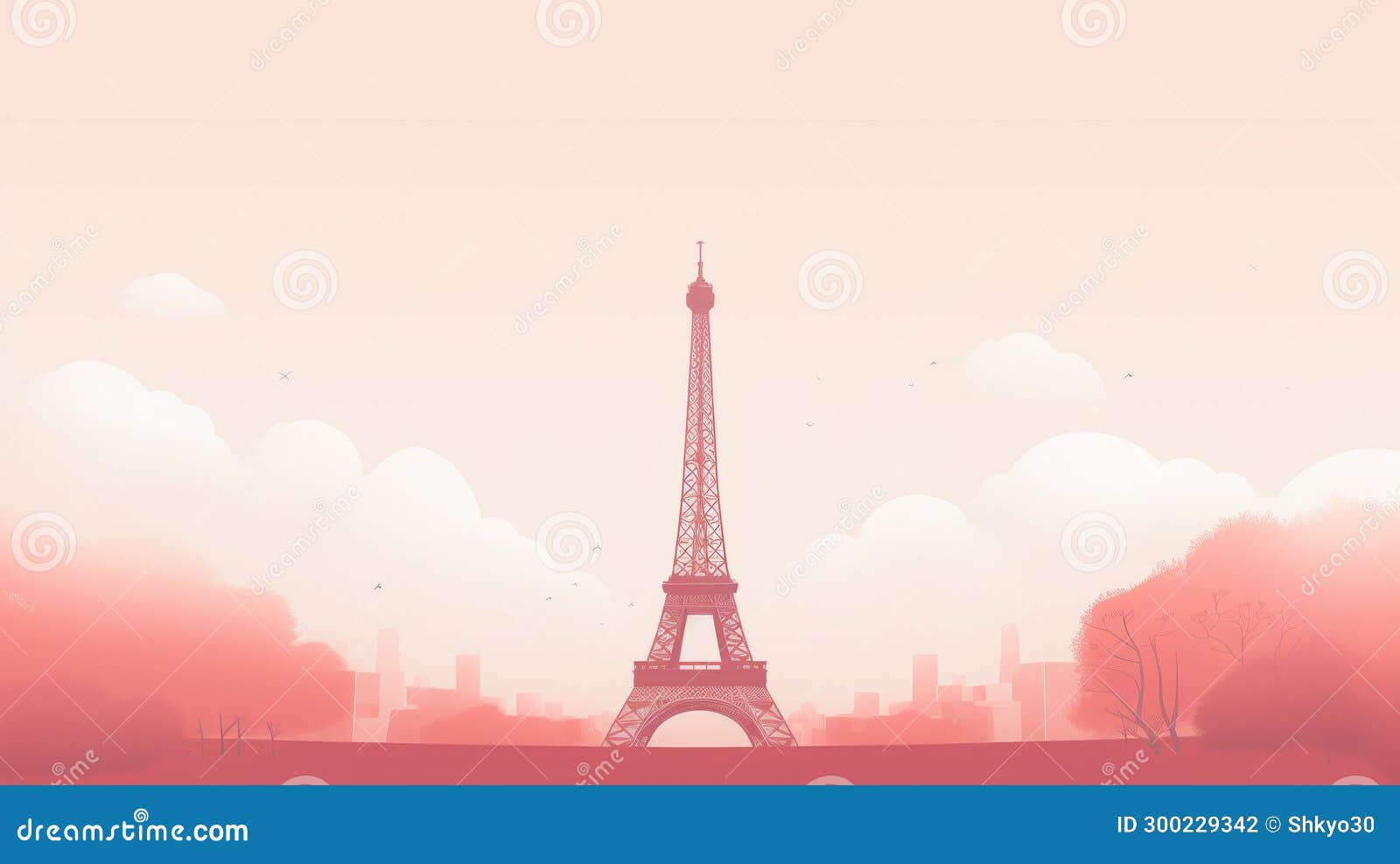 Soft Red Stylized Sketch Drawing of Paris Eiffel Tower Large View in ...