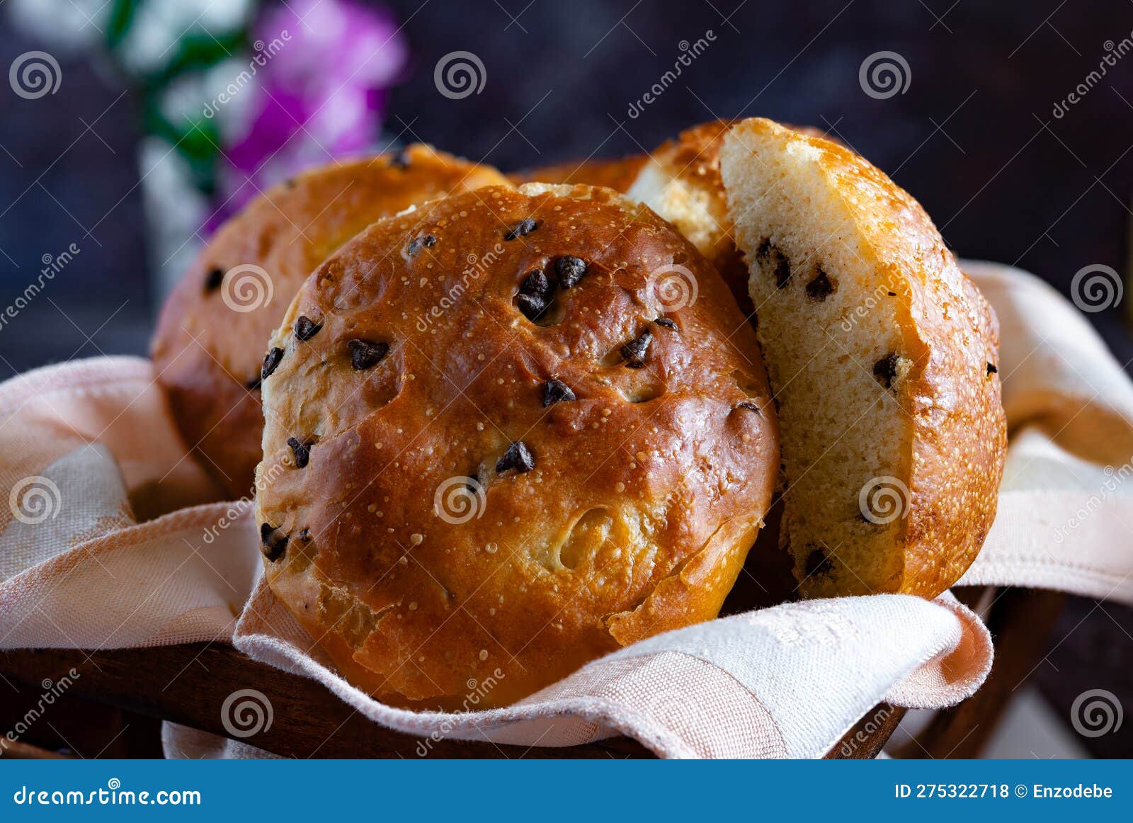 Soft Rolled Buns with Chocolate Stock Photo - Image of meal, cake ...