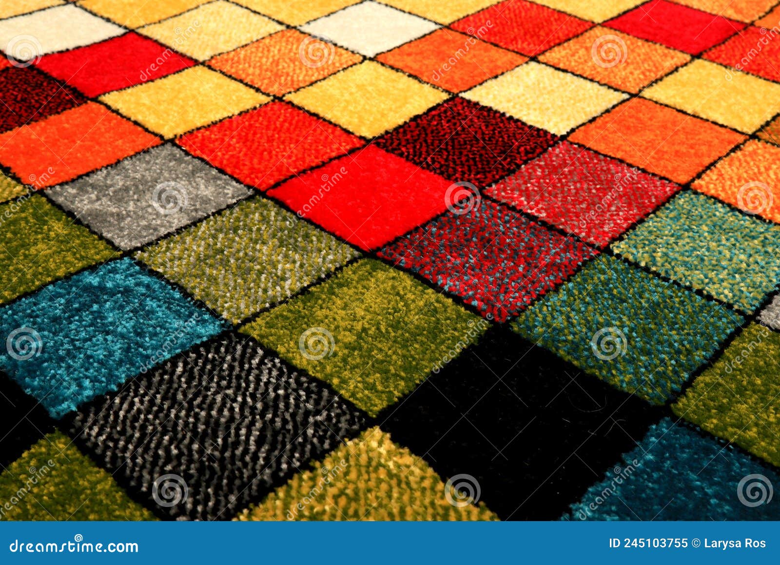 Soft Rug, Carpet with Pattern of Colored Squares. Fluffy Carpet ...