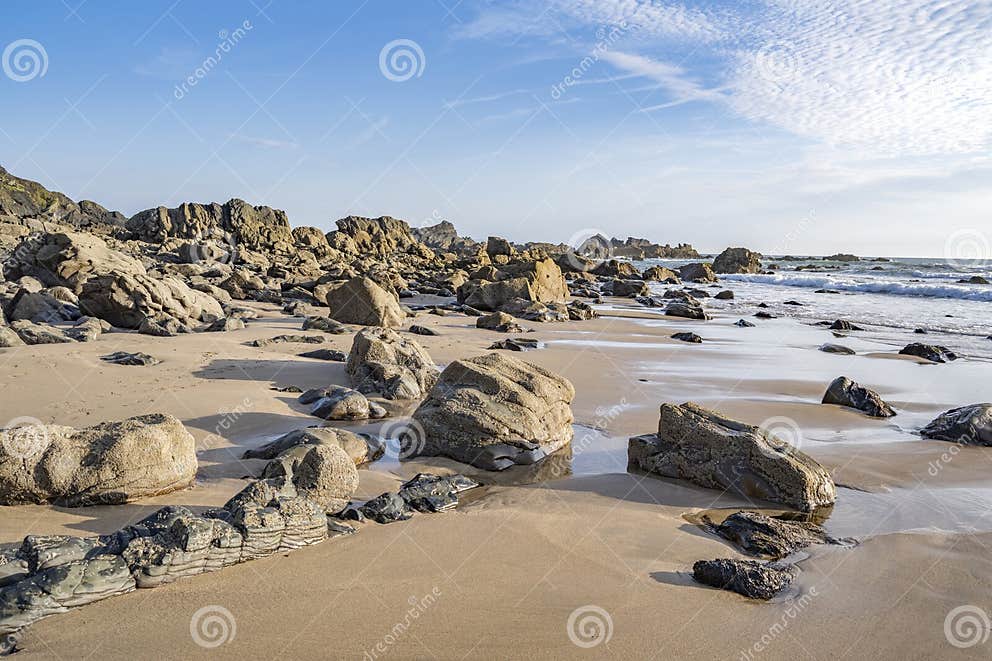 Soft Sands and Rocks at Duckpool Bay Beach Stock Photo - Image of ...