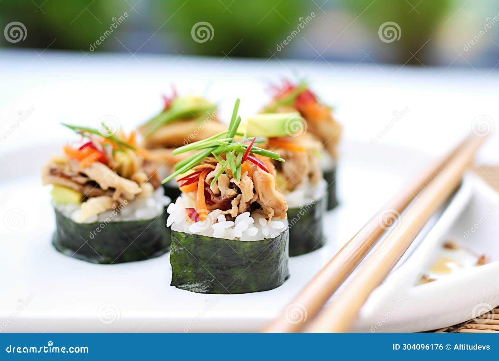 Soft Shell Crab Sushi Rolls on Platter with Lime Wedge Stock ...