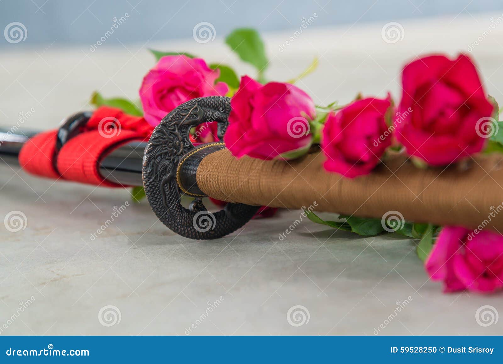 Japanese Katana Sword With Loft Concrete Background. Royalty-Free Stock ...