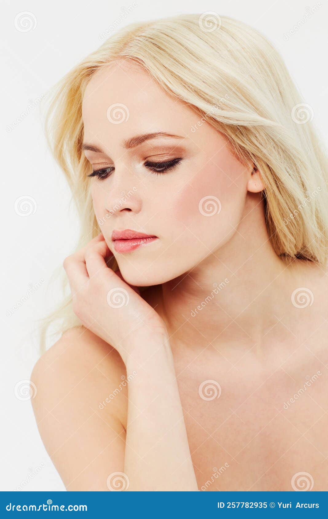 Soft And Silky Skin A Bare Beautiful Blonde Looking Down Stock Image