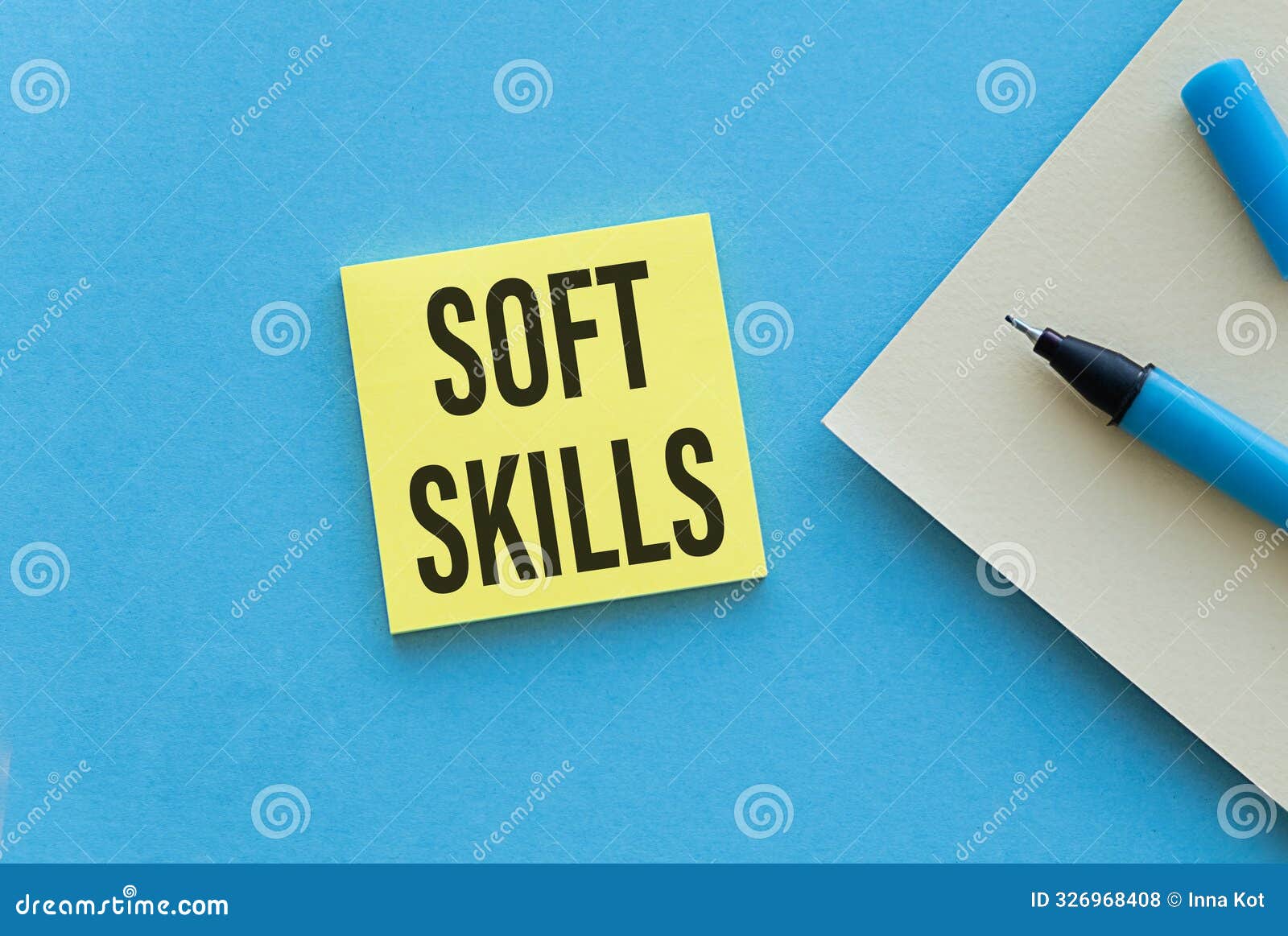 Soft Skills Text Concept Write on a Yellow Sticker with Pen on Blue ...
