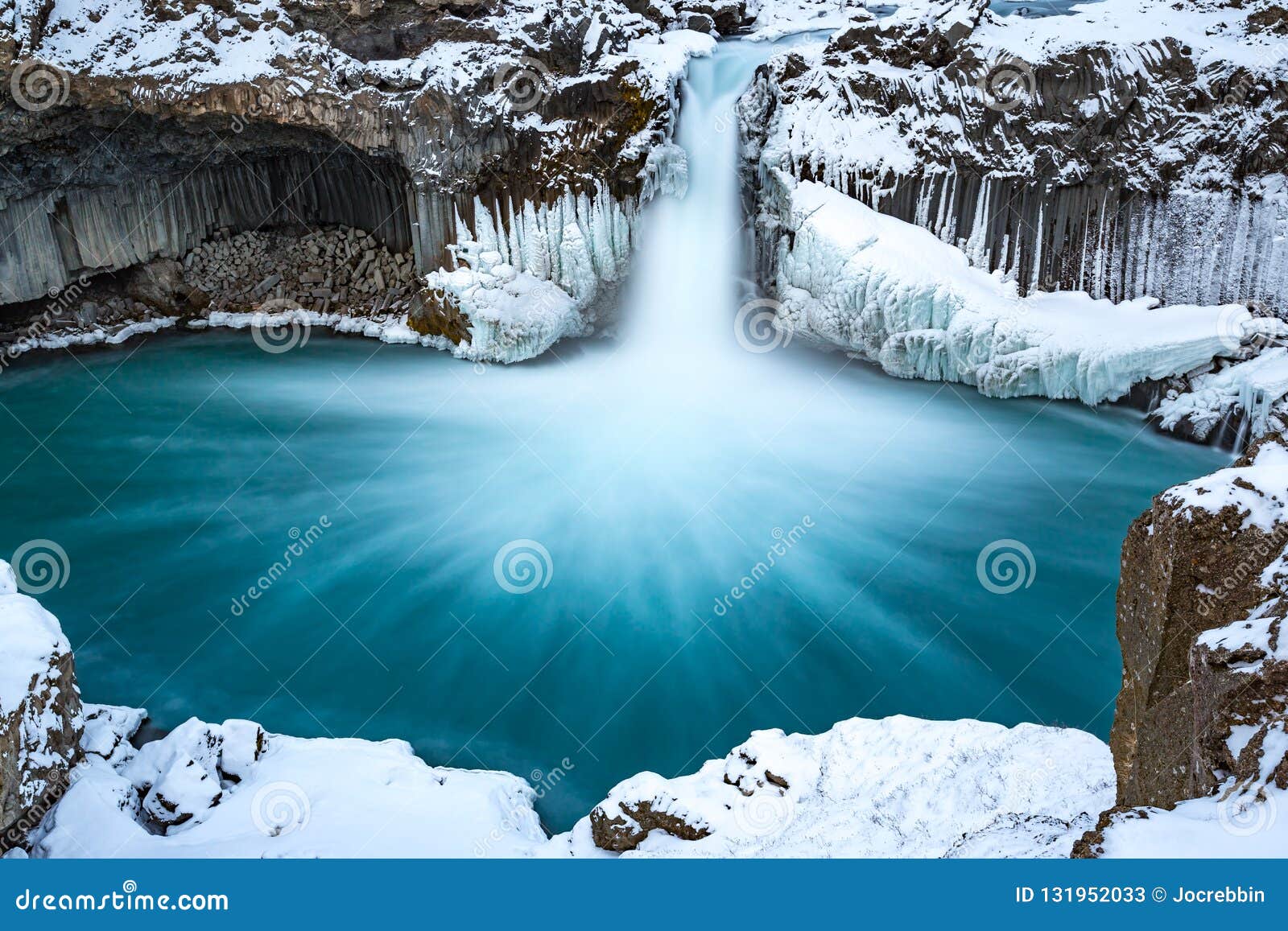 Soft, Slow Shutter Creates Blurry Water at Aldeyjarfoss Waterfall Stock ...