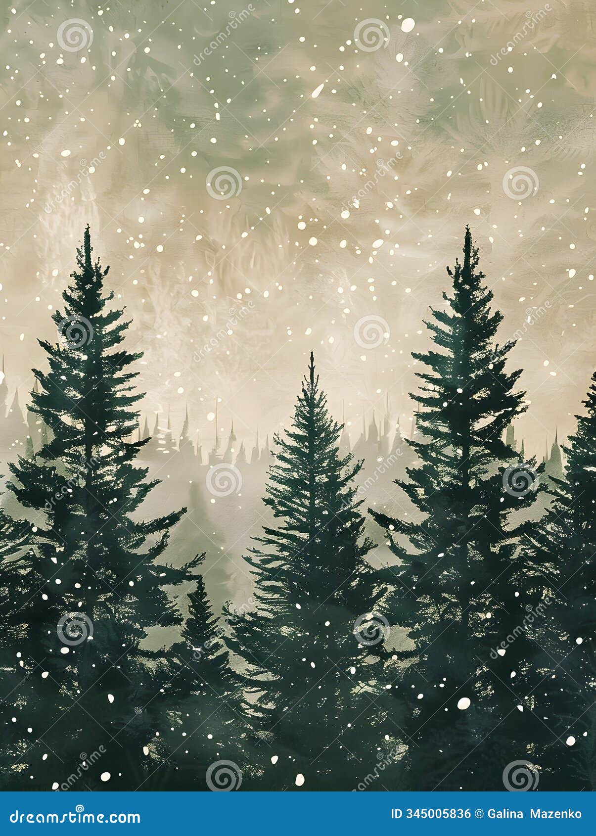 Soft Snowfall Over Dense Evergreen Forest. Stock Photo - Image of quiet ...