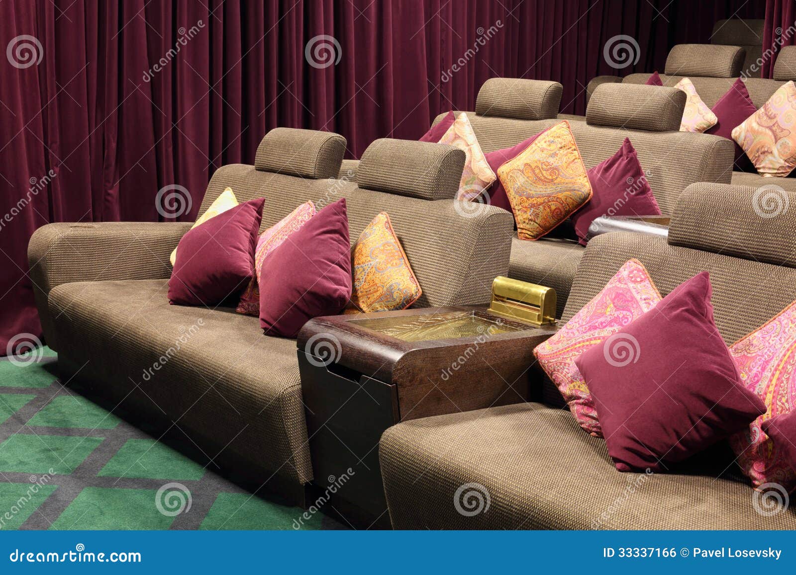 Soft Sofas with Cushions and Small Stands for Popcorn Stock Photo ...