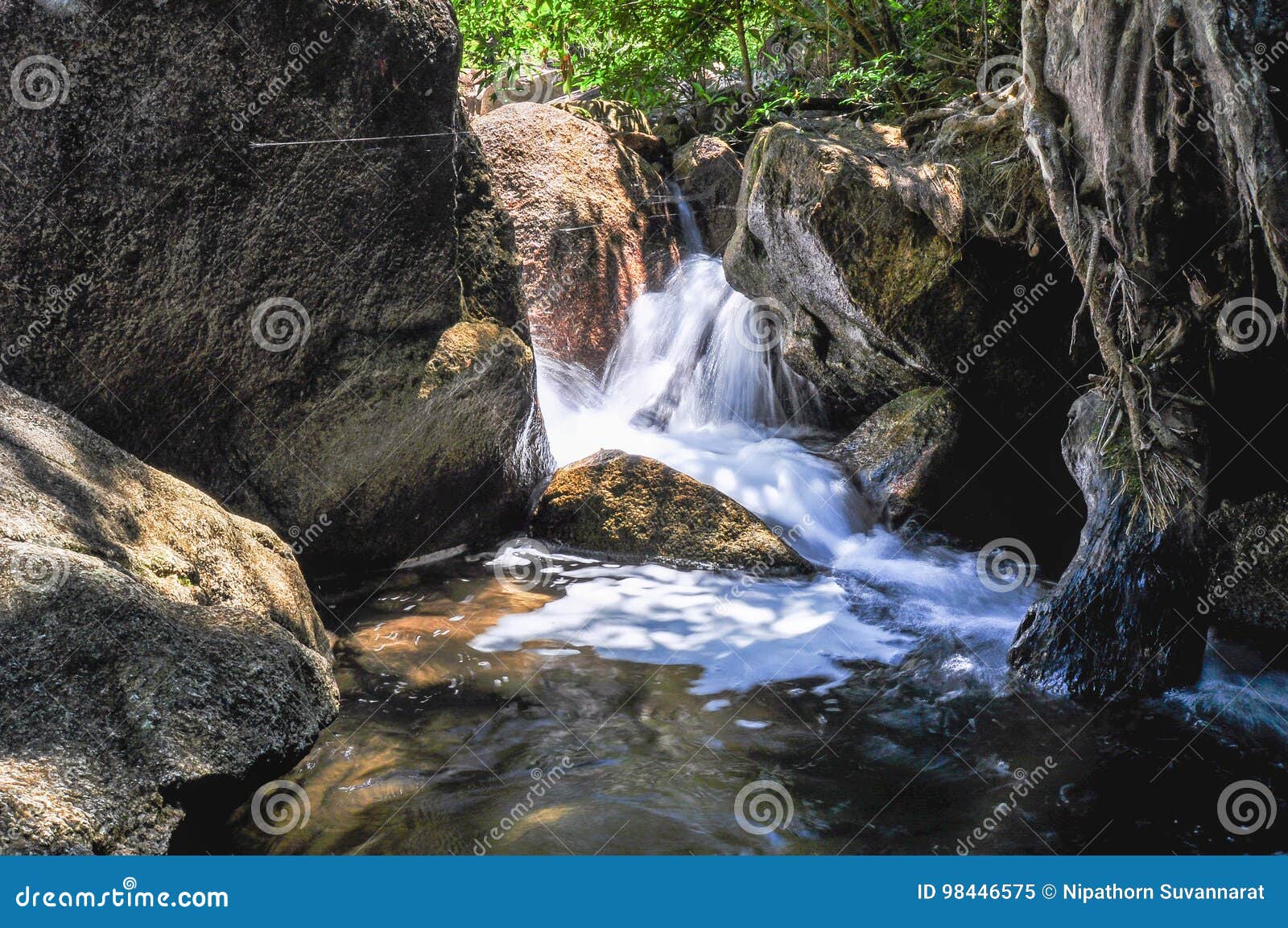 The Soft Stream is Flowing through the Rocks. Stock Image - Image of ...