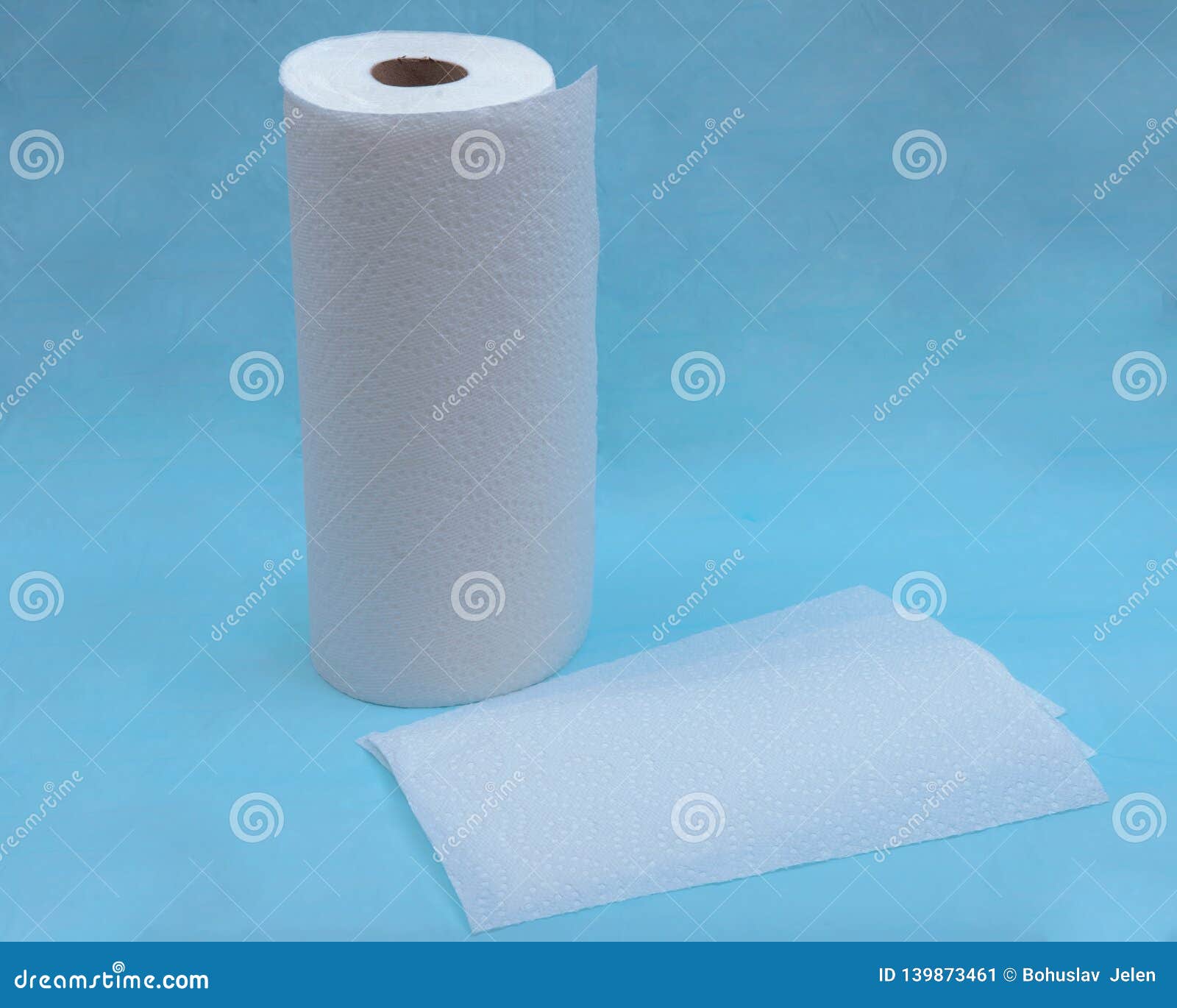 Soft Strong and Absorbent Paper Towel Isolated on Blue Stock Image ...