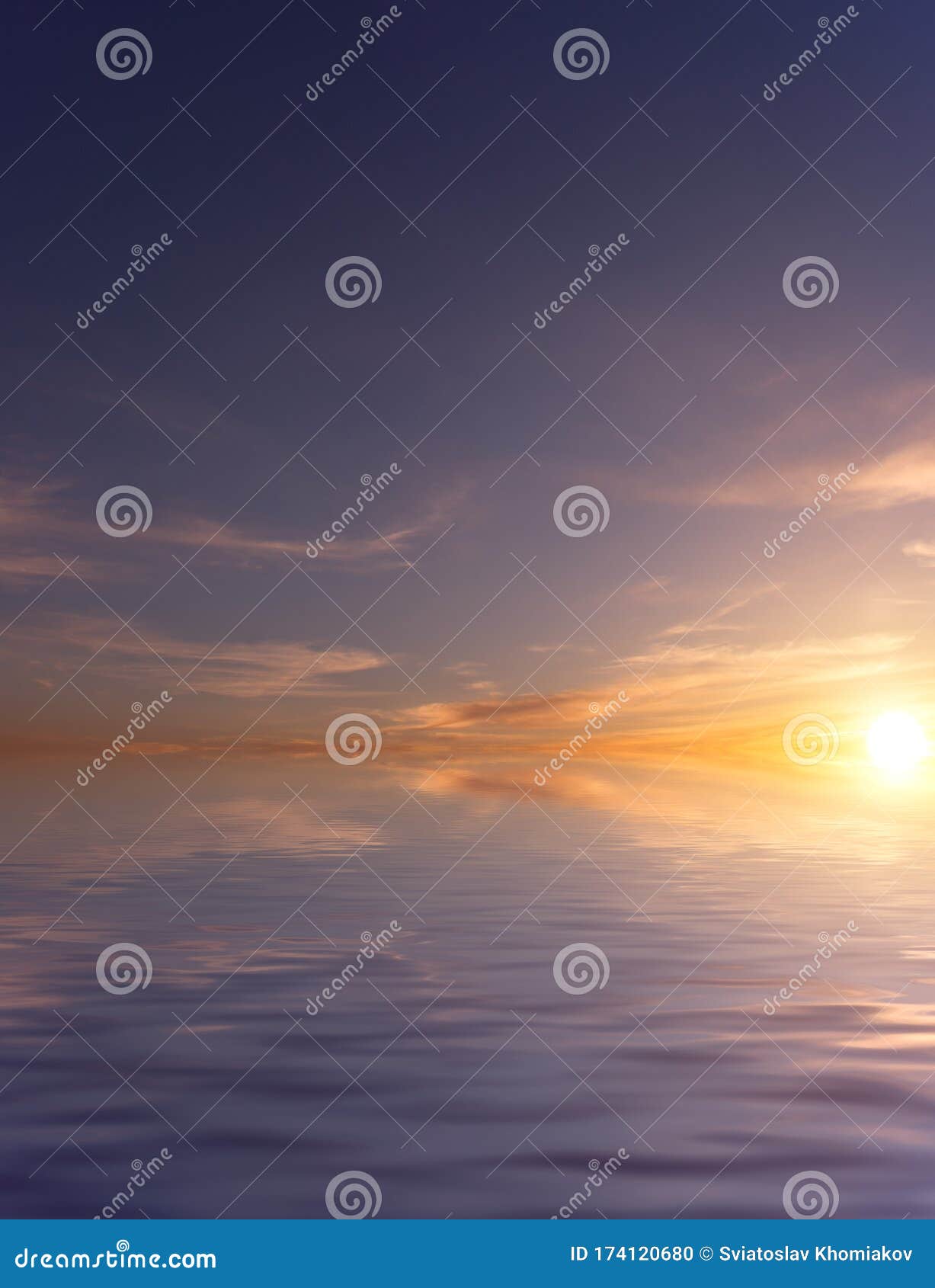 Soft Sunset with Cirrus Clouds and Bright Sun Over the Pacific Ocean ...