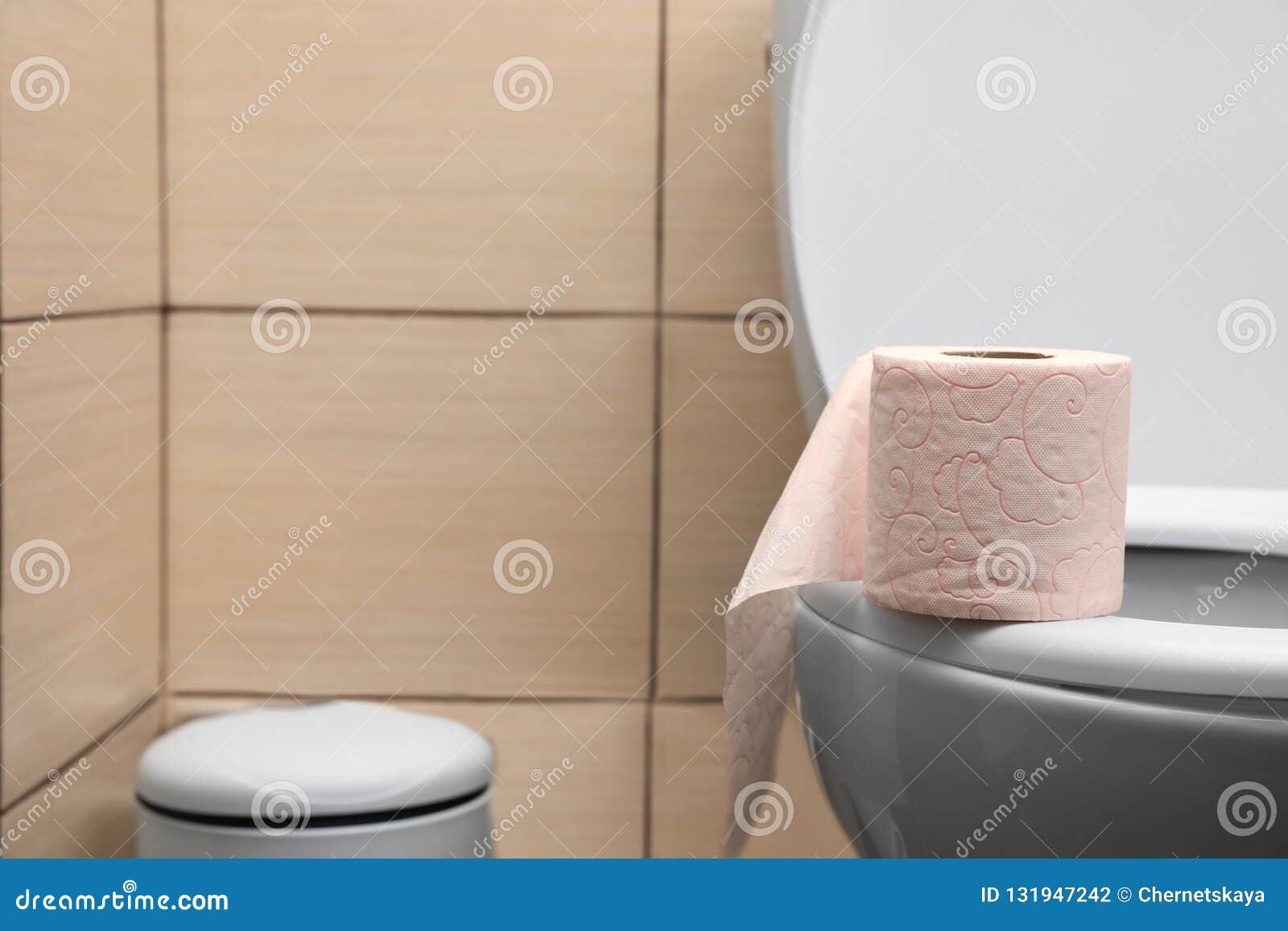 Soft Tissue Paper on Toilet Seat in Bathroom Stock Photo - Image of ...