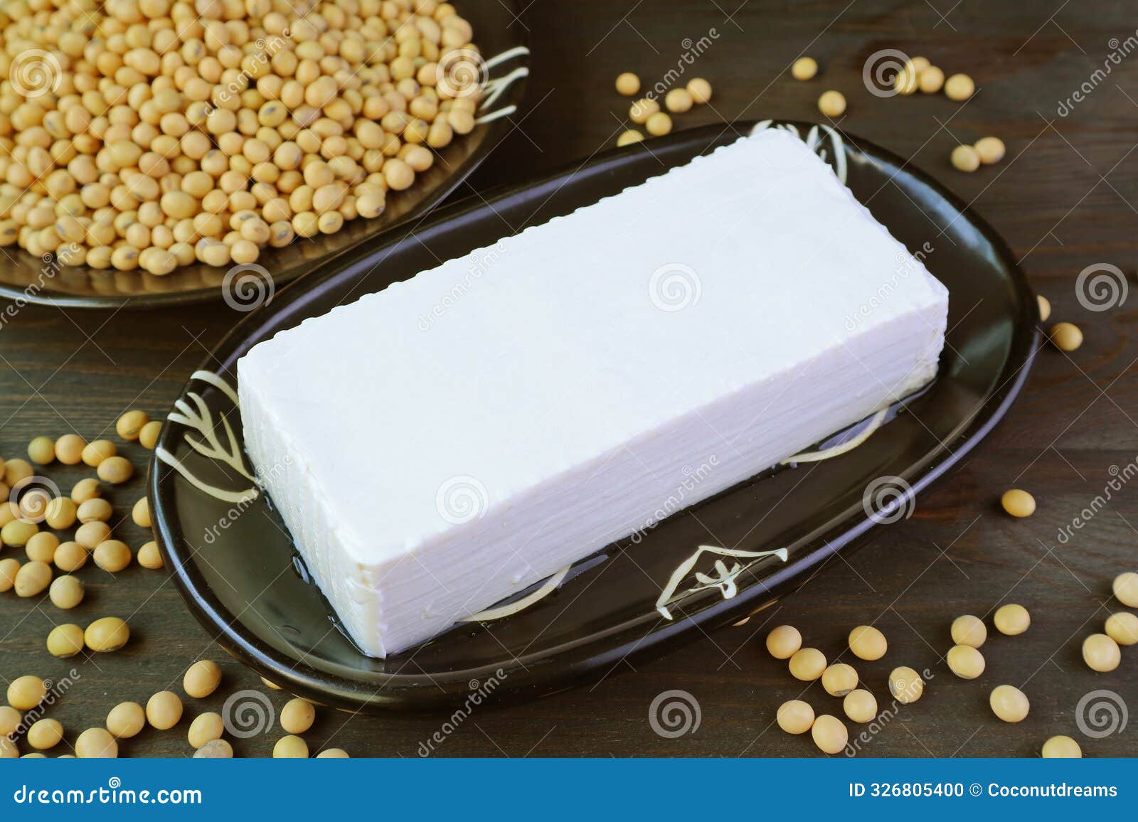 Soft Tofu Bean Curd with Dried Soybeans Pile in the Backdrop Stock ...