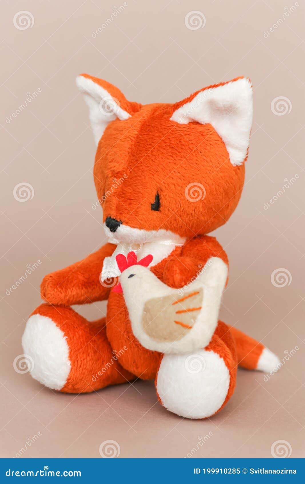 Soft Toy Ginger Fox with Chicken on a Light Background Stock Image ...