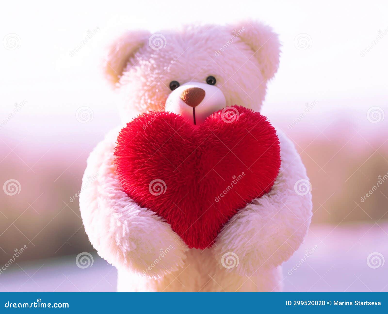 A Soft Toy Pink Fluffy Bear Holding a Red Heart Stock Illustration ...