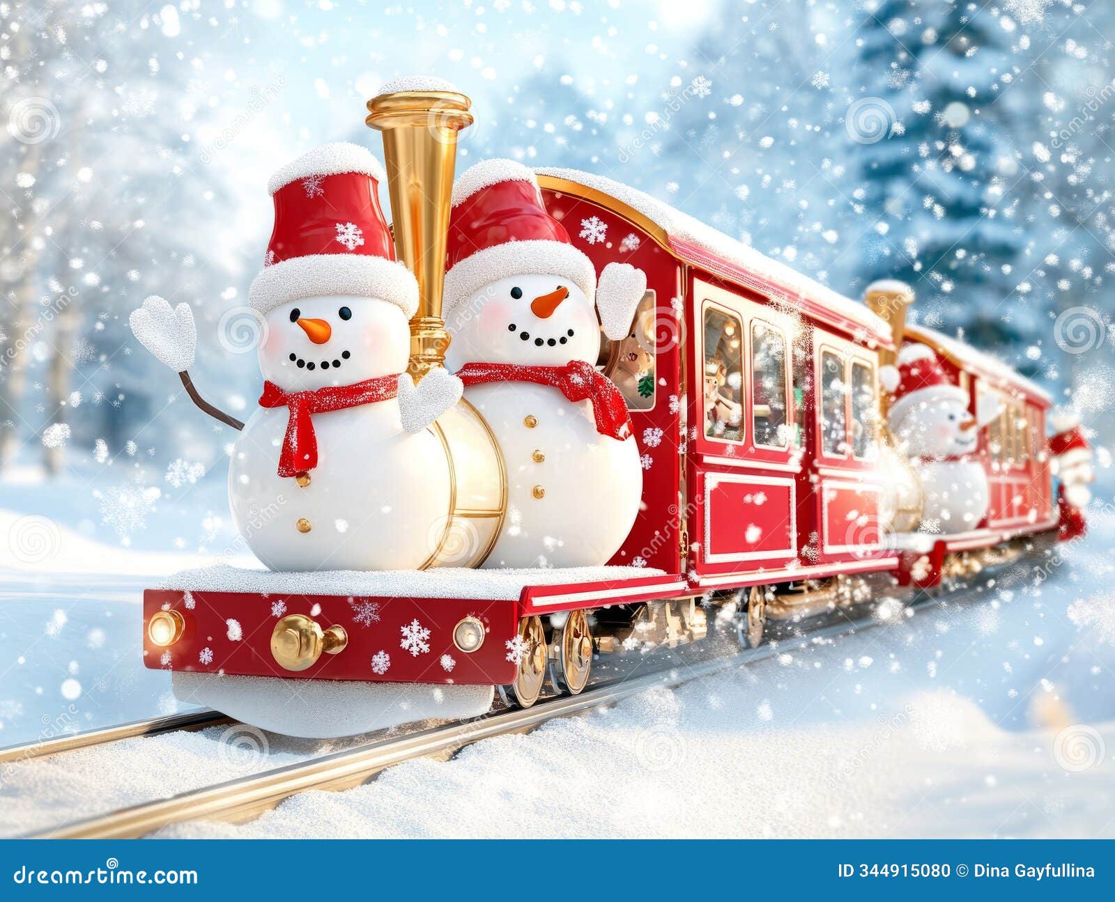 A Soft Train with Snowmen Passengers Holding Candy Canes, Rolling ...