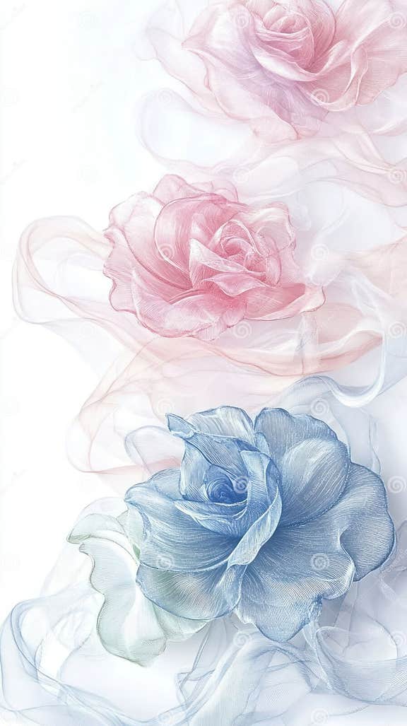 Soft, Translucent Roses in Pastel Colors with Flowing Ribbons Create a ...
