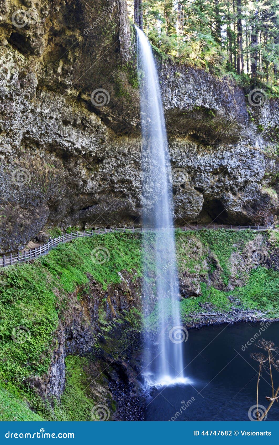 Soft Waterfall Cascading Onto Blue Azure Water Stock Photo - Image of ...