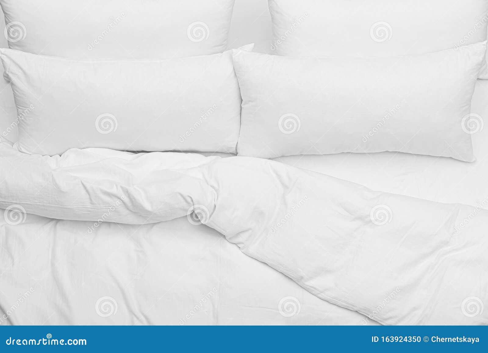 Soft White Pillows and Blanket on Bed, Top View Stock Photo - Image of ...