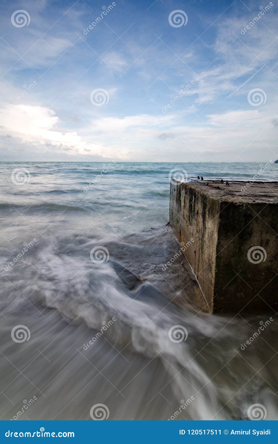Soft White Wave Hitting Concrete Structure on the Beach. Stock Image ...